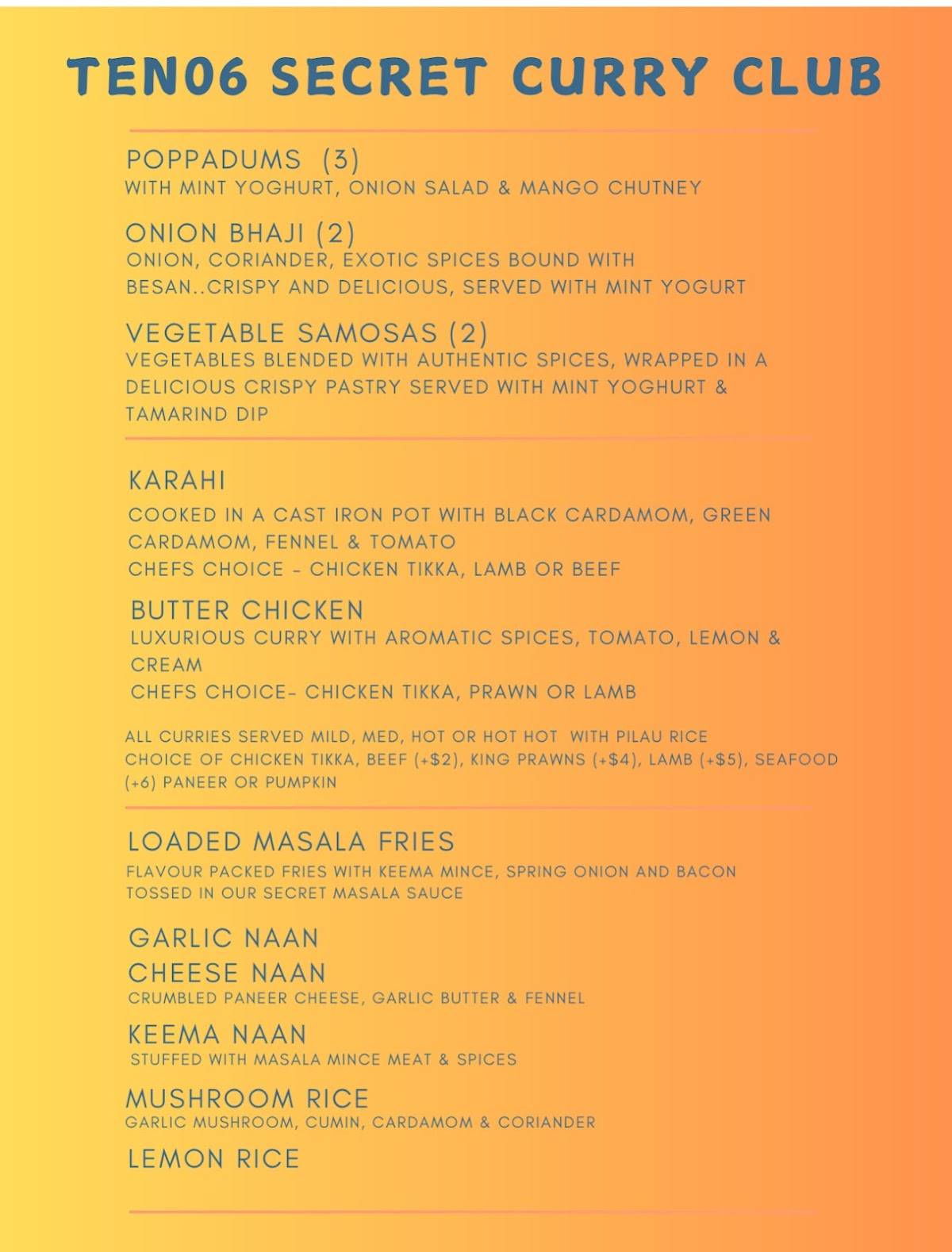 Menu at Ten 06 restaurant, Yorkeys Knob