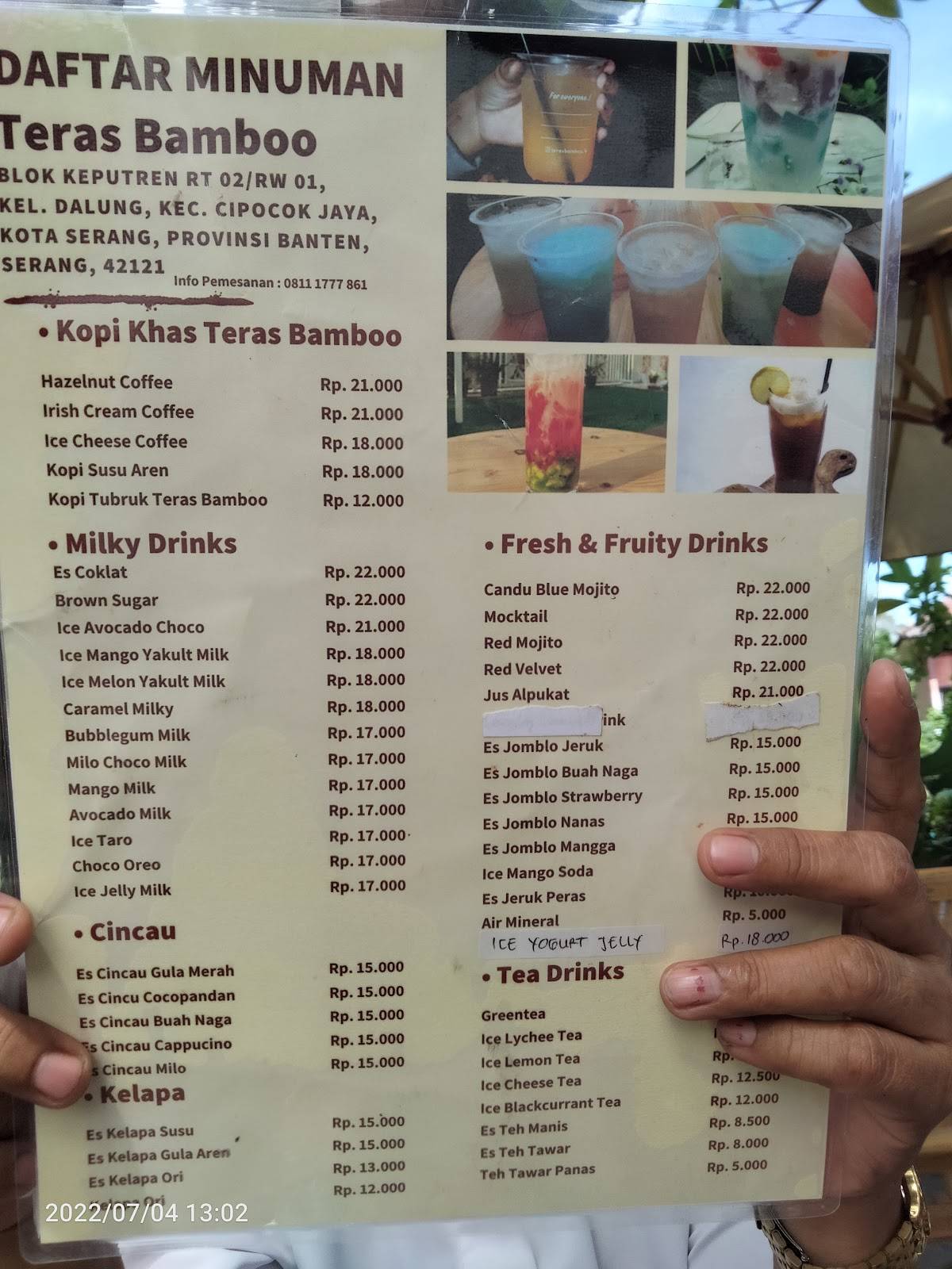 Menu at Teras Bamboo cafe, Serang