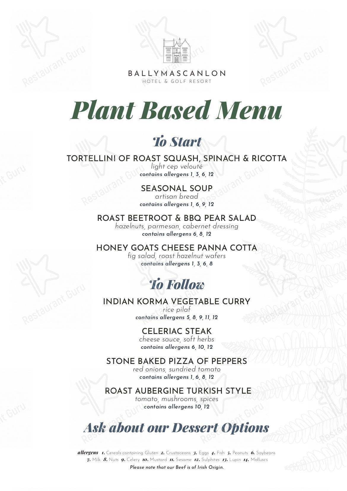 Menu at Terrace Bar @ Ballymascanlon Hotel & Golf Resort, Dundalk