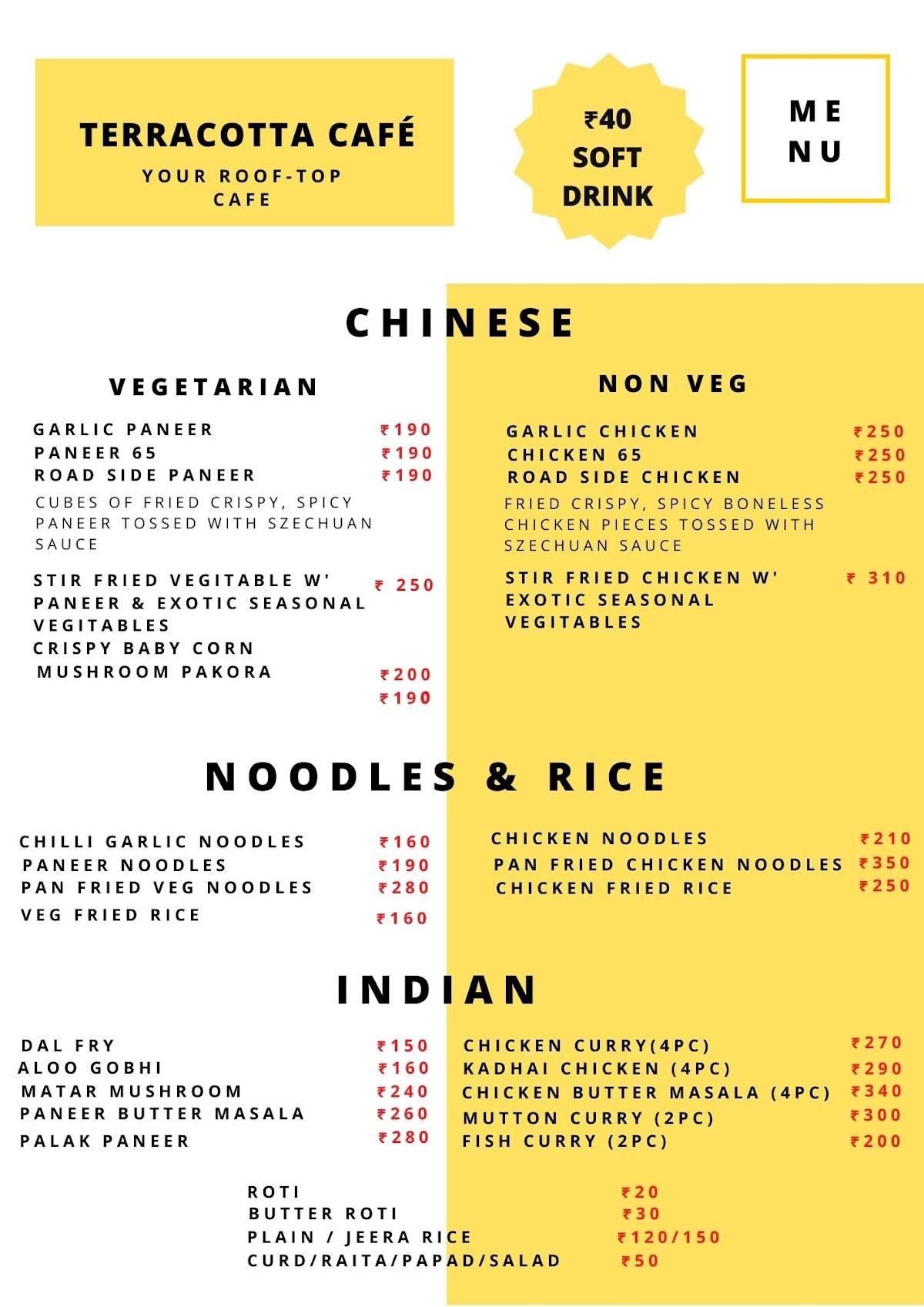 Menu at Terracotta Cafe, Varanasi, B1/146
