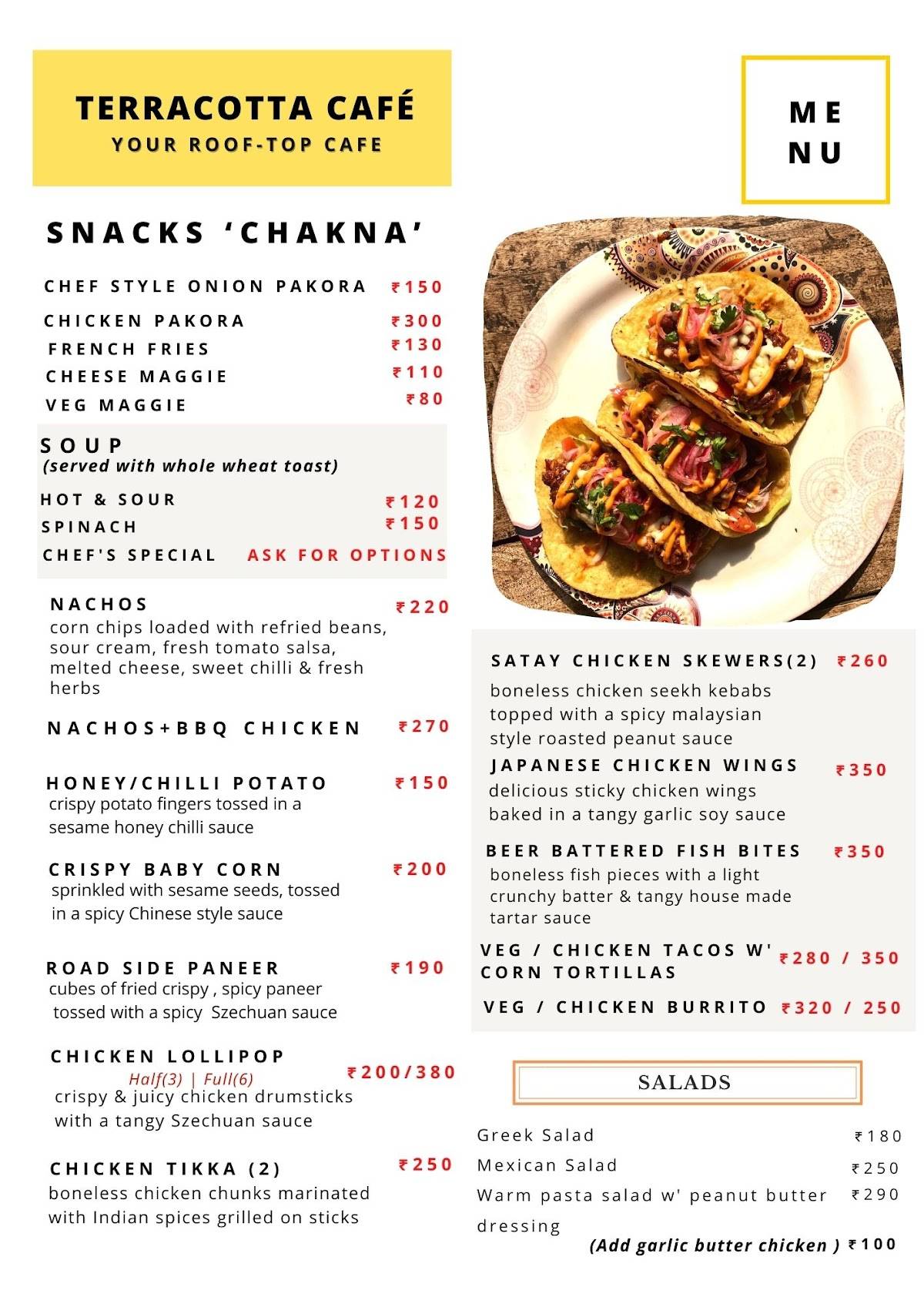 Menu at Terracotta Cafe, Varanasi, B1/146