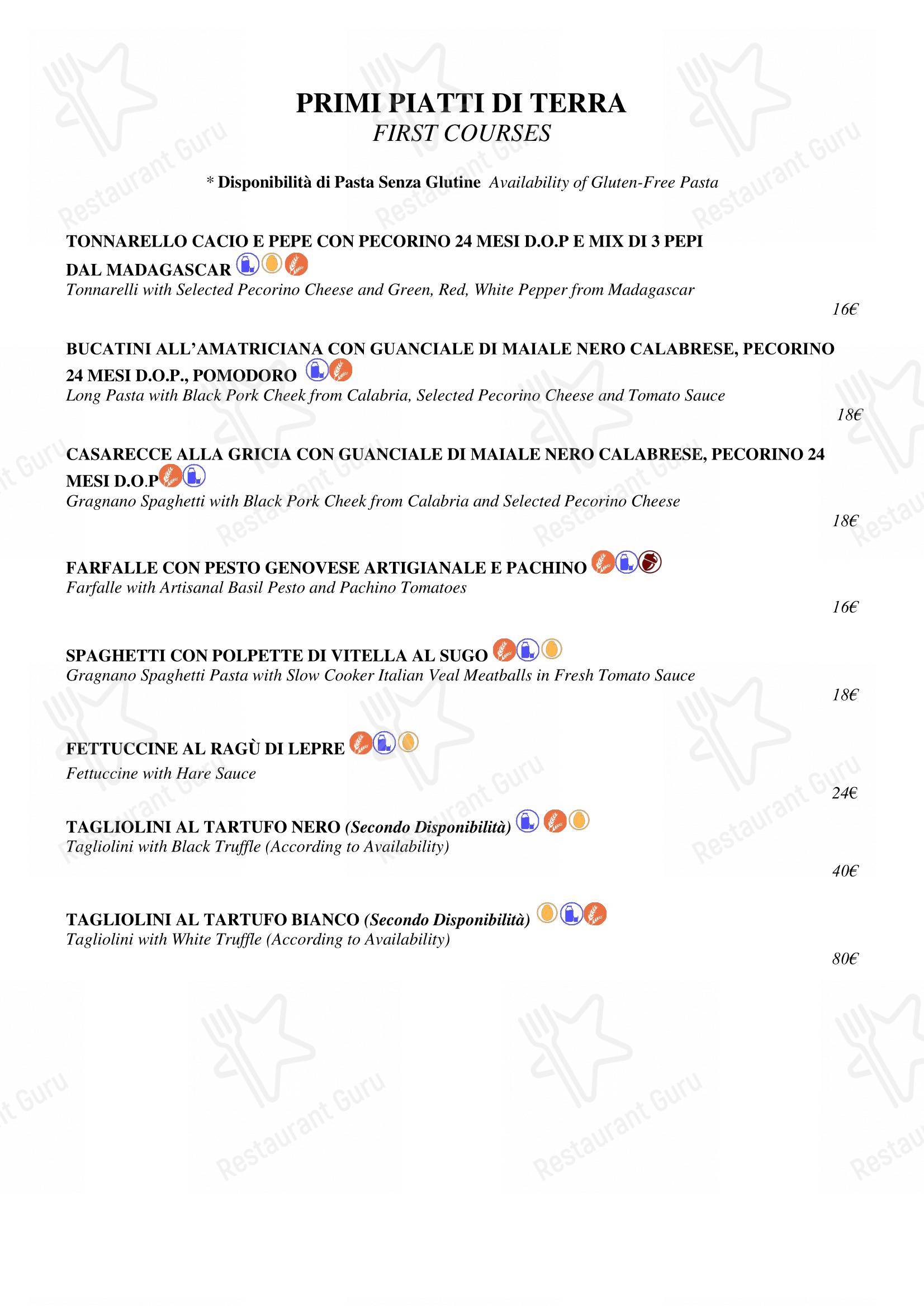 Menu at Terrazza Borromini restaurant, Rome