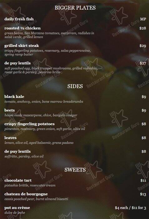 Menu at Terroir Kitchen restaurant, West Vancouver