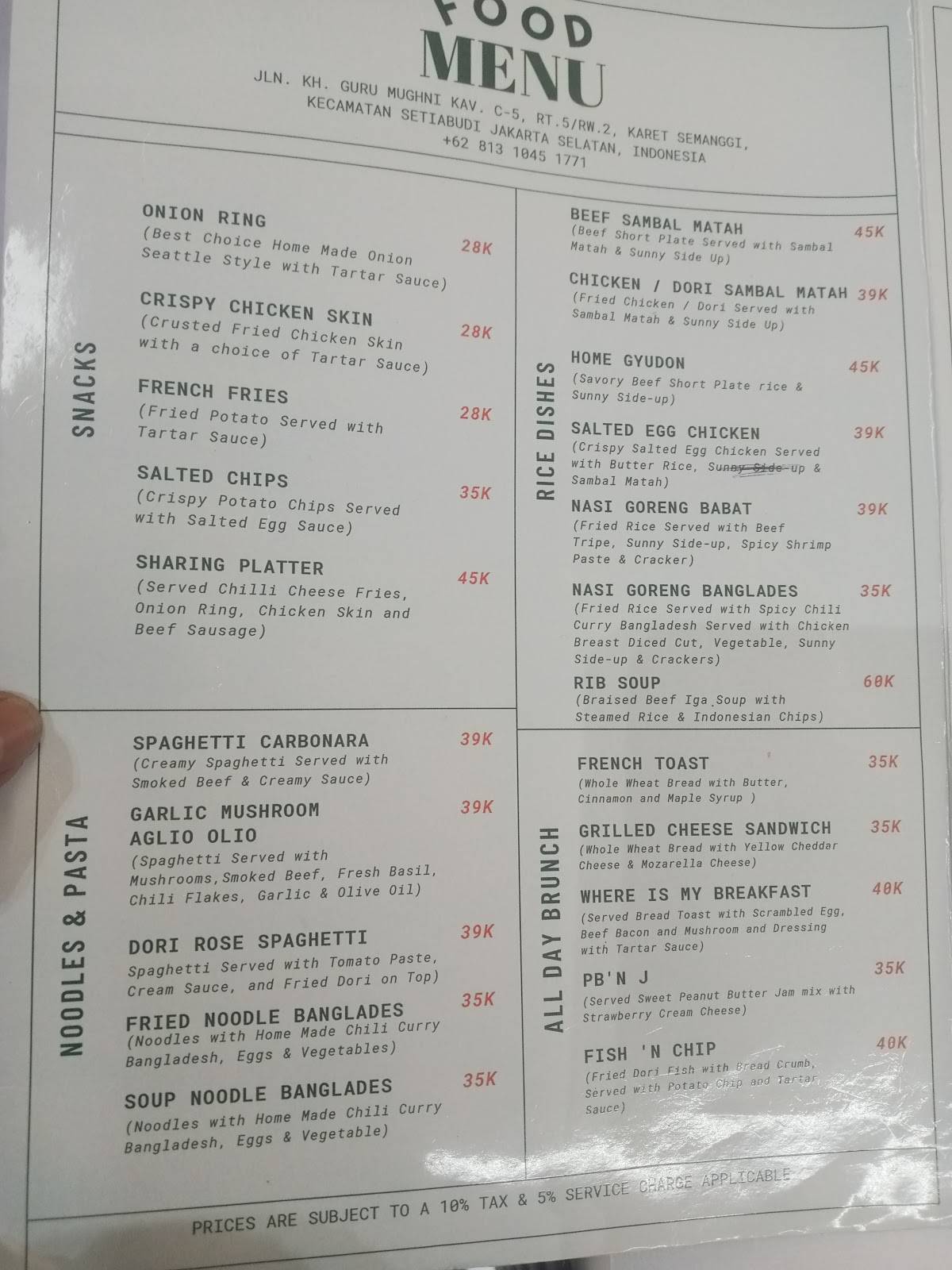 Menu at Te'sola Cafe, South Jakarta