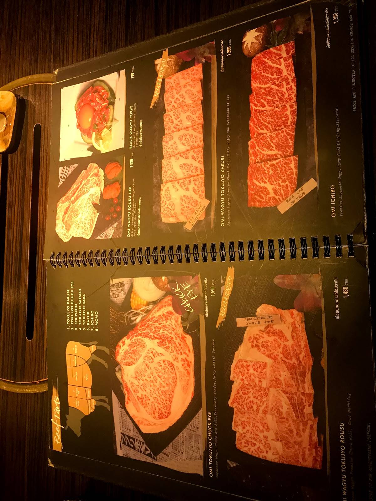 Menu at Tetsu Urban Yakiniku Bar, Bangkok