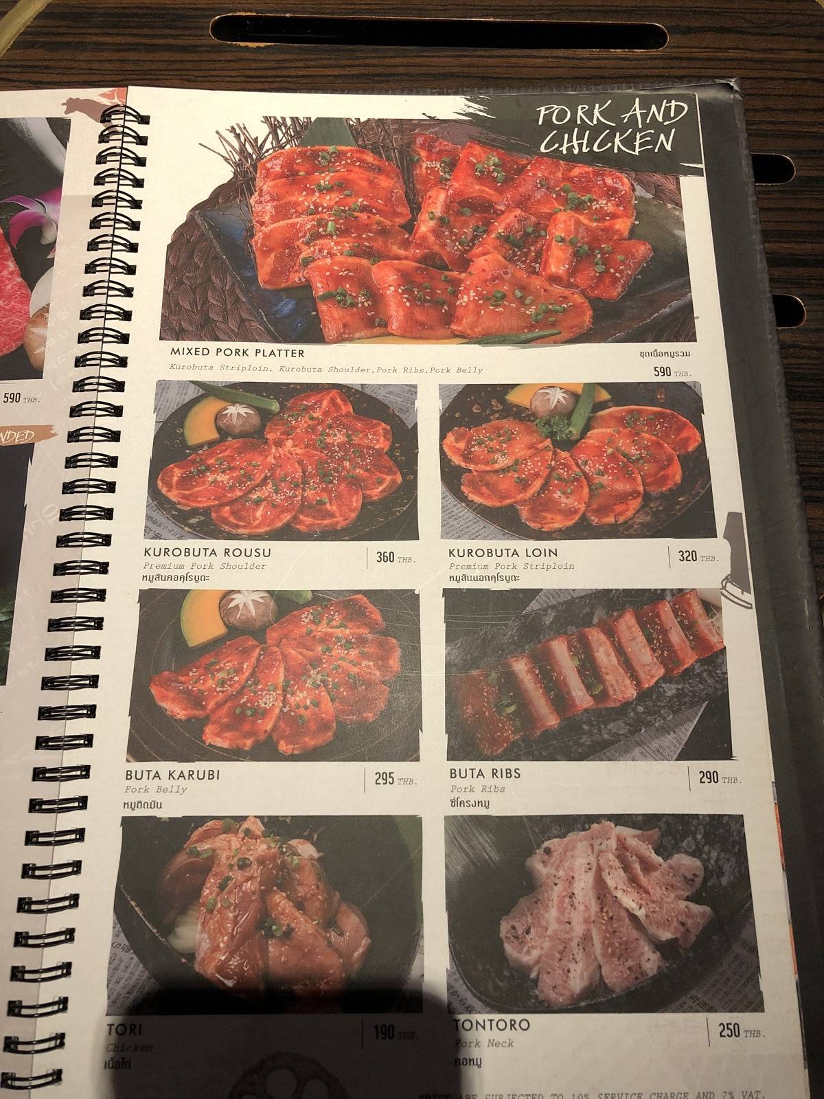Menu at Tetsu Urban Yakiniku Bar, Bangkok