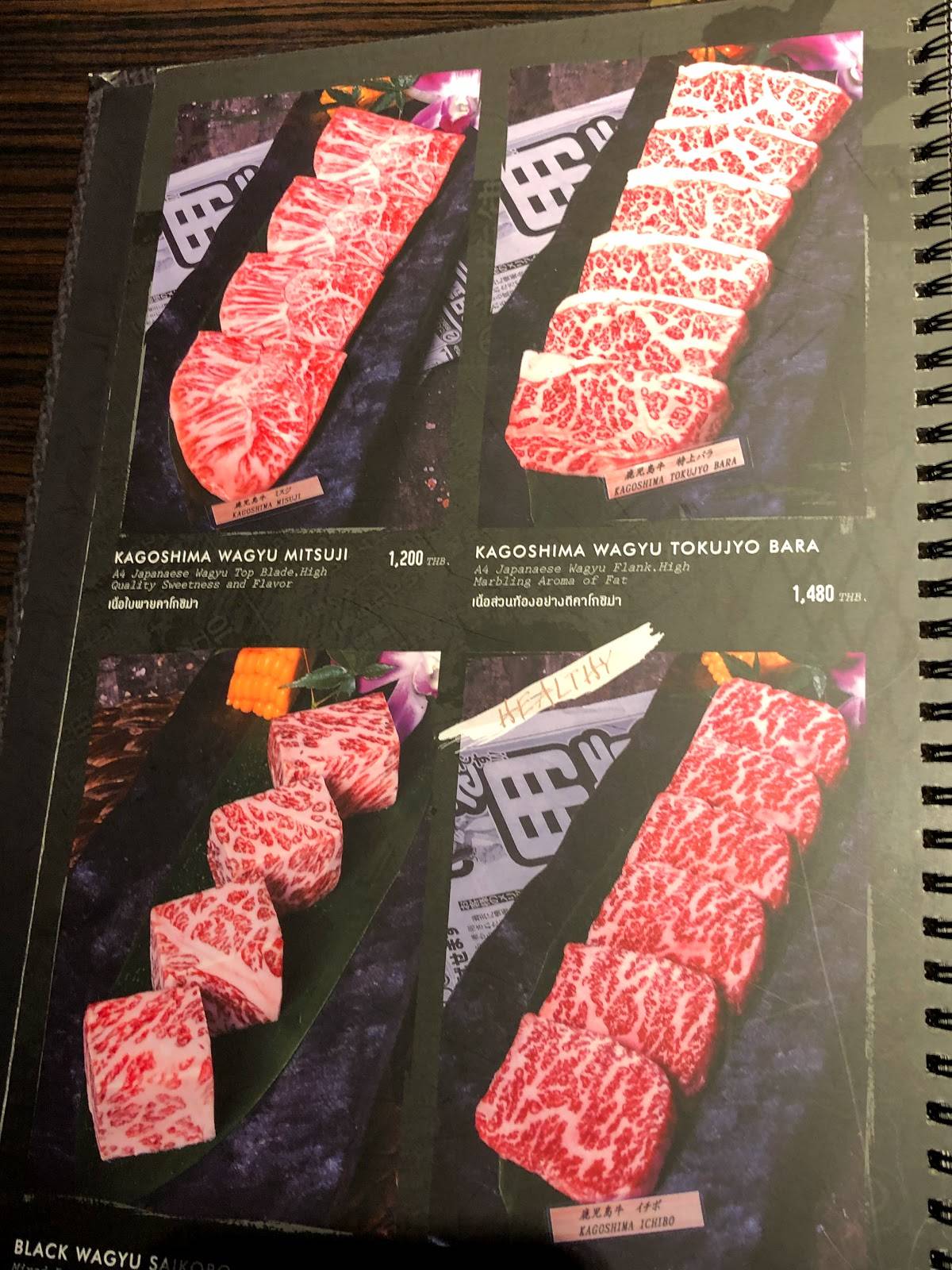 Menu at Tetsu Urban Yakiniku Bar, Bangkok