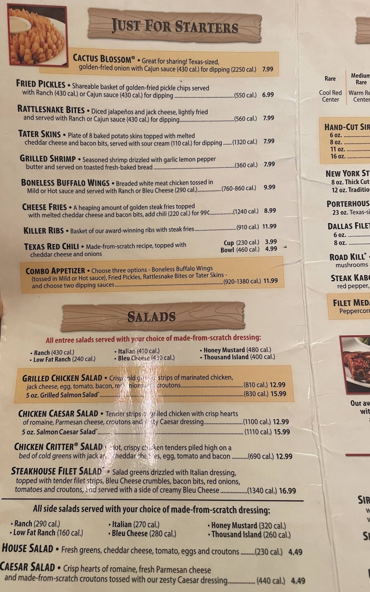 Menu at Texas Roadhouse BBQ, Spartanburg