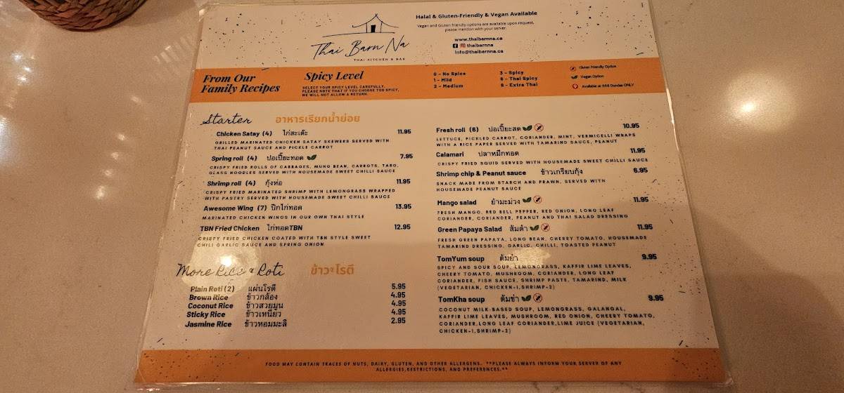 Menu at Thai Barn Na Mississauga, Mississauga