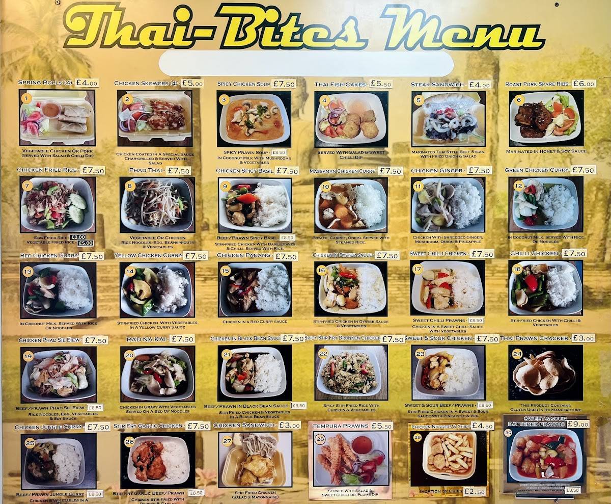 Menu at Thai-Bites restaurant, Middlesbrough