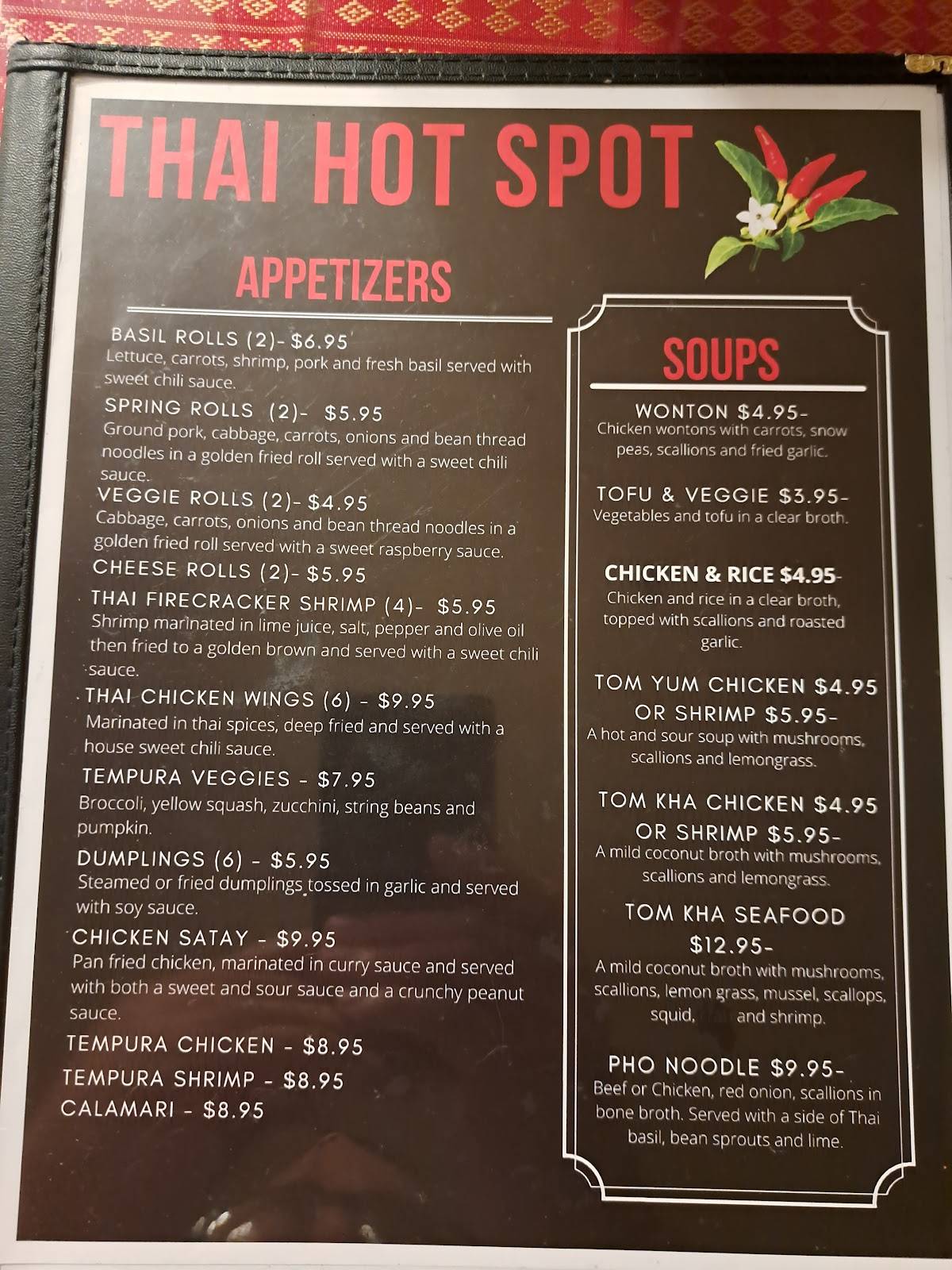 Menu at Thai Hot Spot restaurant, Spring Hill