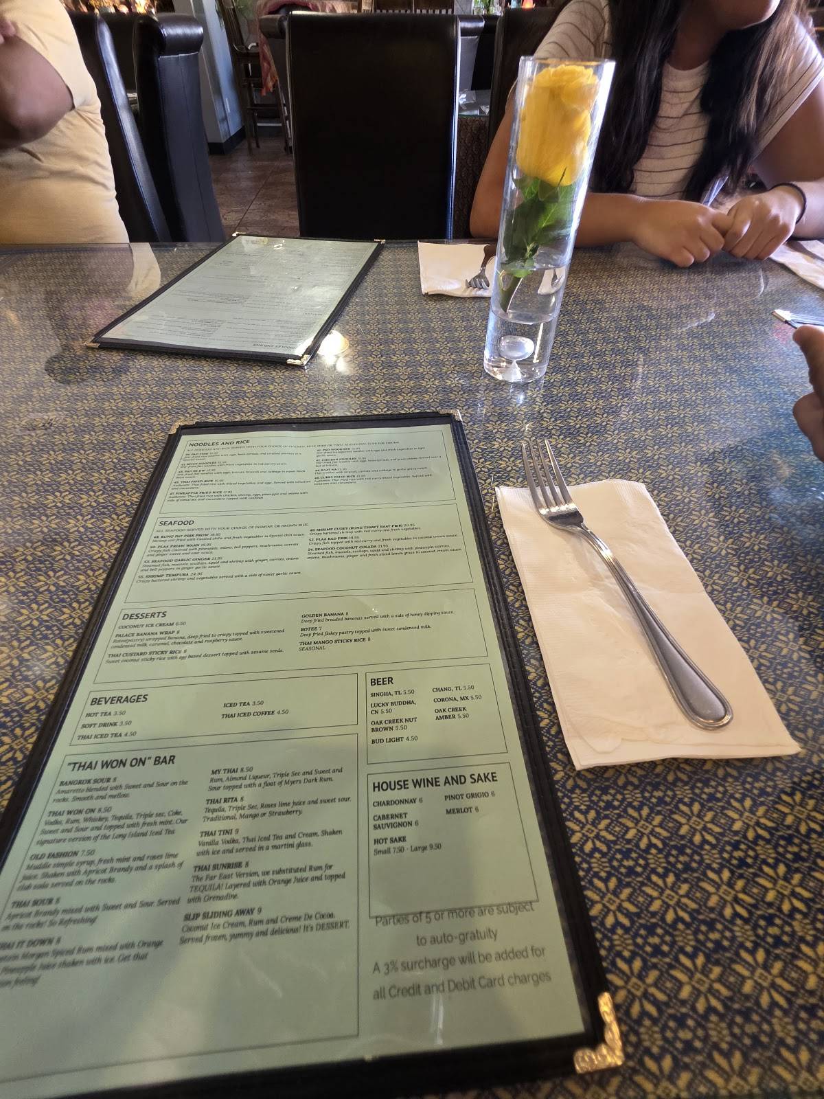 Menu at Thai Palace Oldtown restaurant, Cottonwood