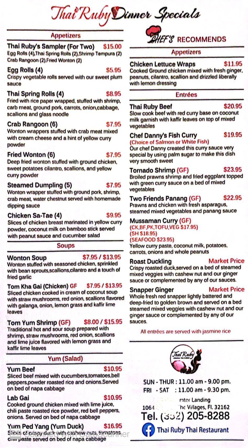 Menu at Thai Ruby At Lake Sumter restaurant, The Villages