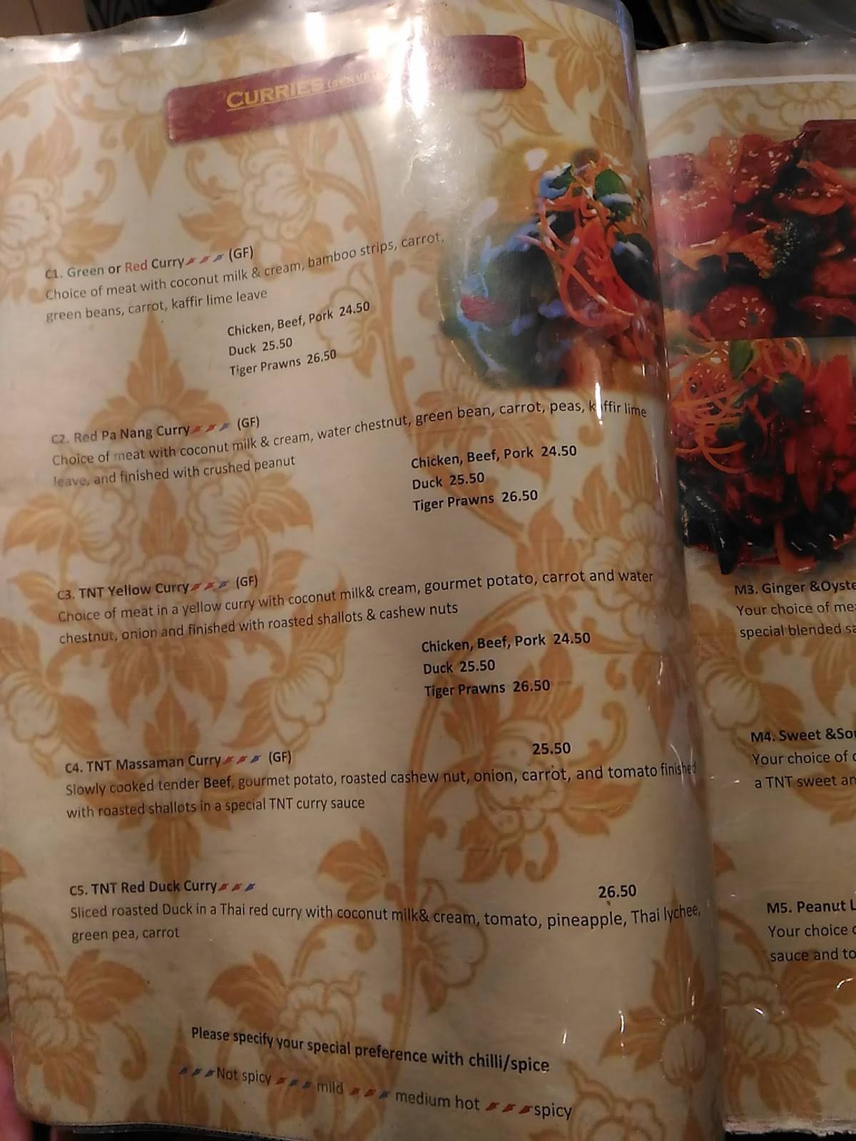 Menu at Tham Nak Thai restaurant, Queenstown
