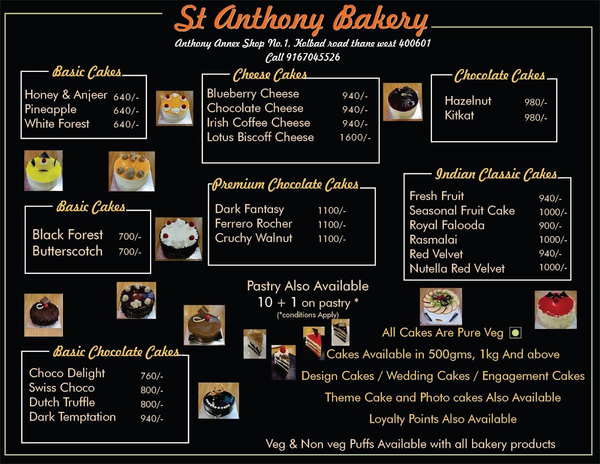 Menu at St. Anthony's Bakery, Thane, shop no 1