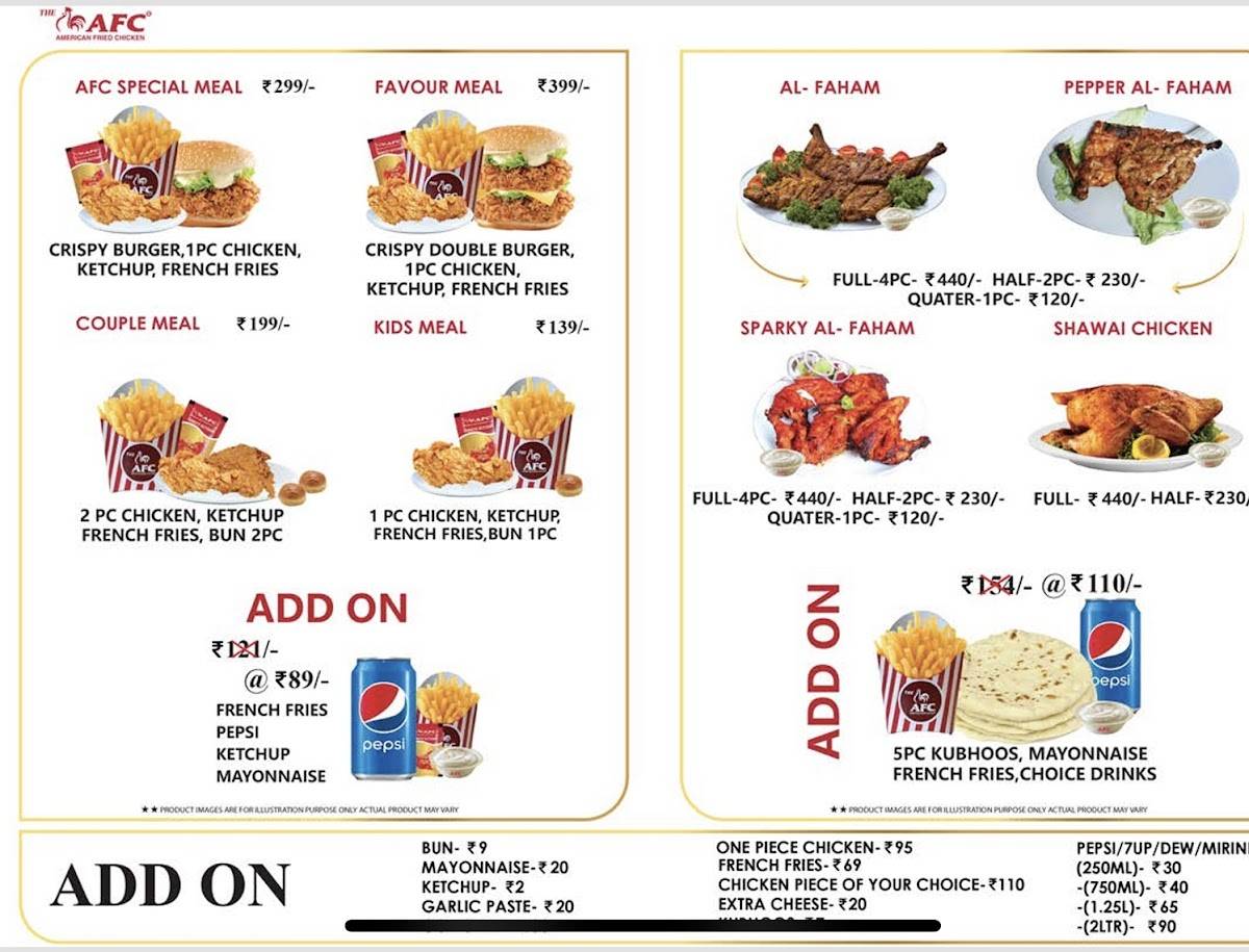 Menu at The AFC American Fried Chicken - Punnol, Thalassery