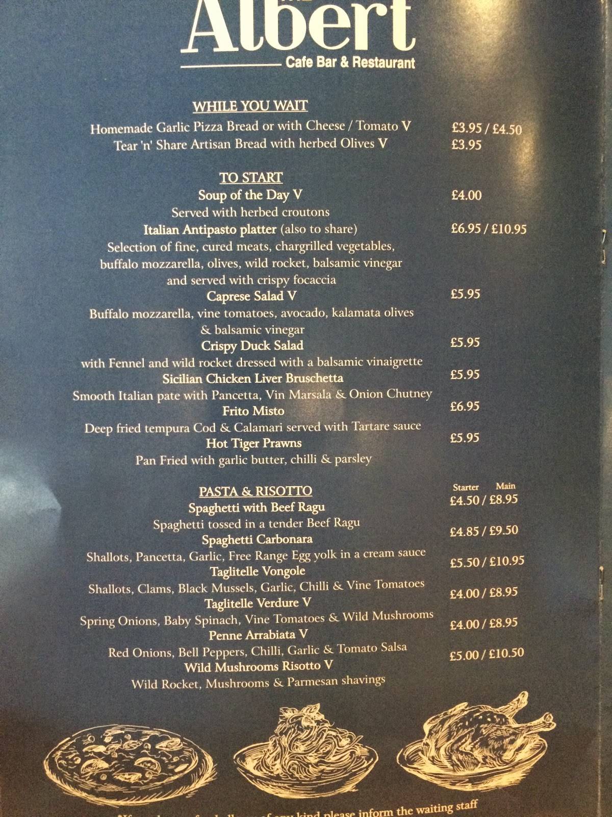 Menu at The Albert Bar/restaurant, Tamworth
