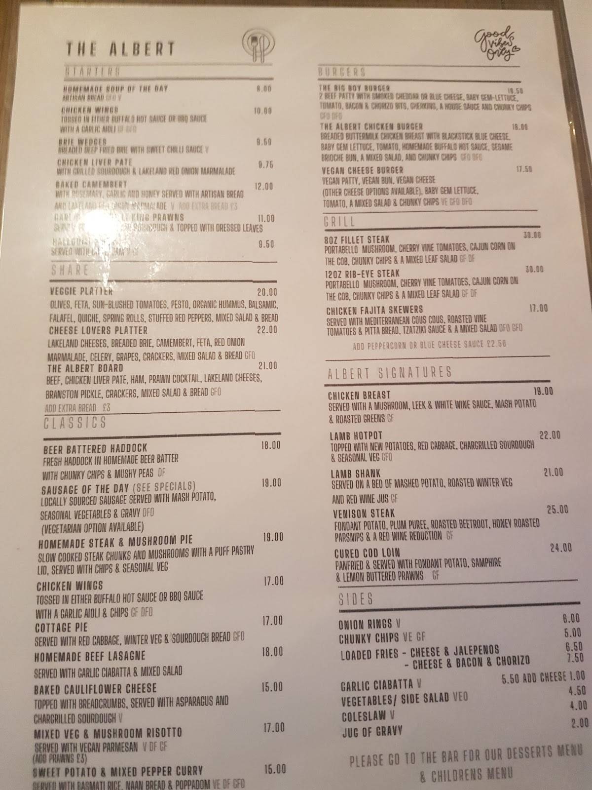 Menu at The Albert pub & bar, Bowness-on-Windermere