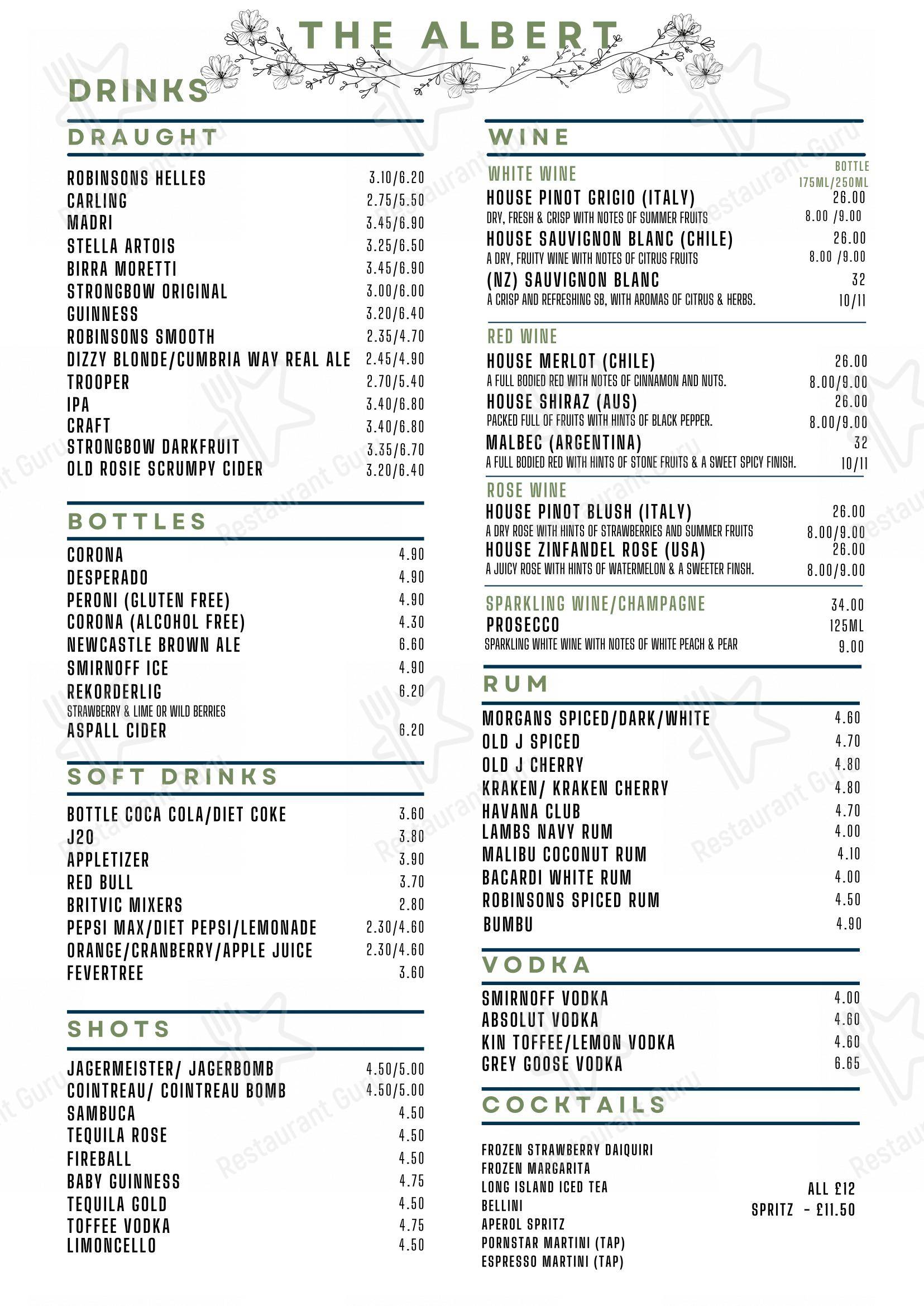 Menu at The Albert pub & bar, Bowness-on-Windermere