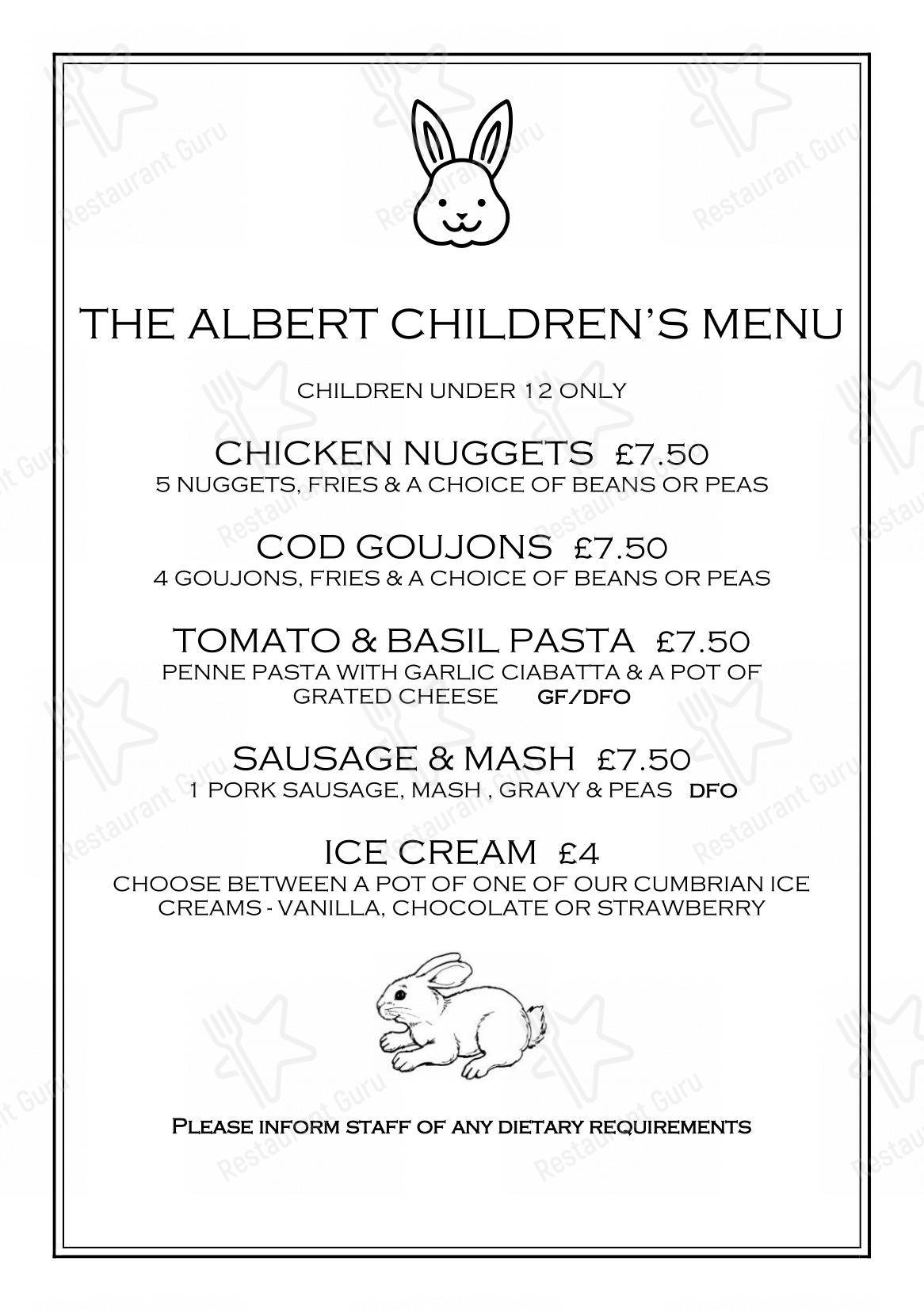 Menu at The Albert pub & bar, Bowness-on-Windermere