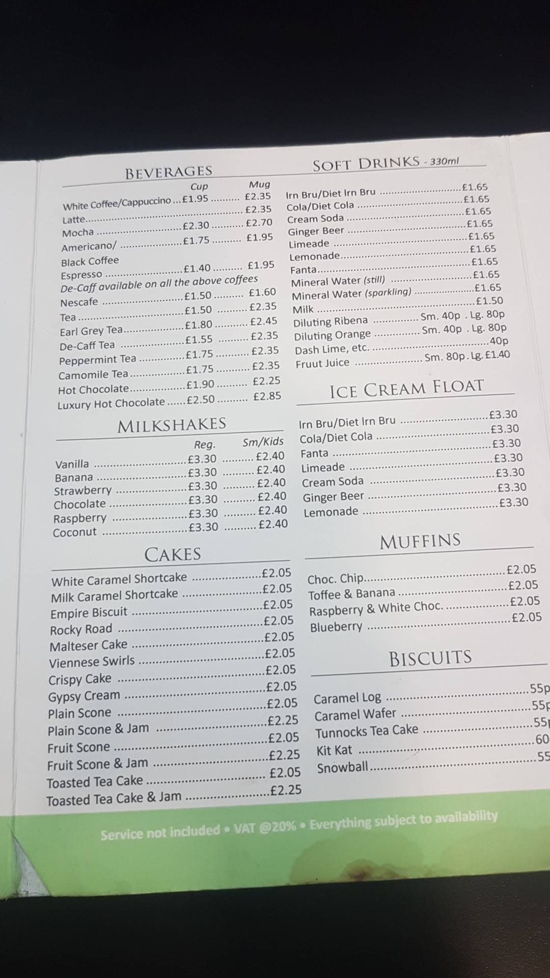 Menu at The Allanwater Café cafe, Stirling
