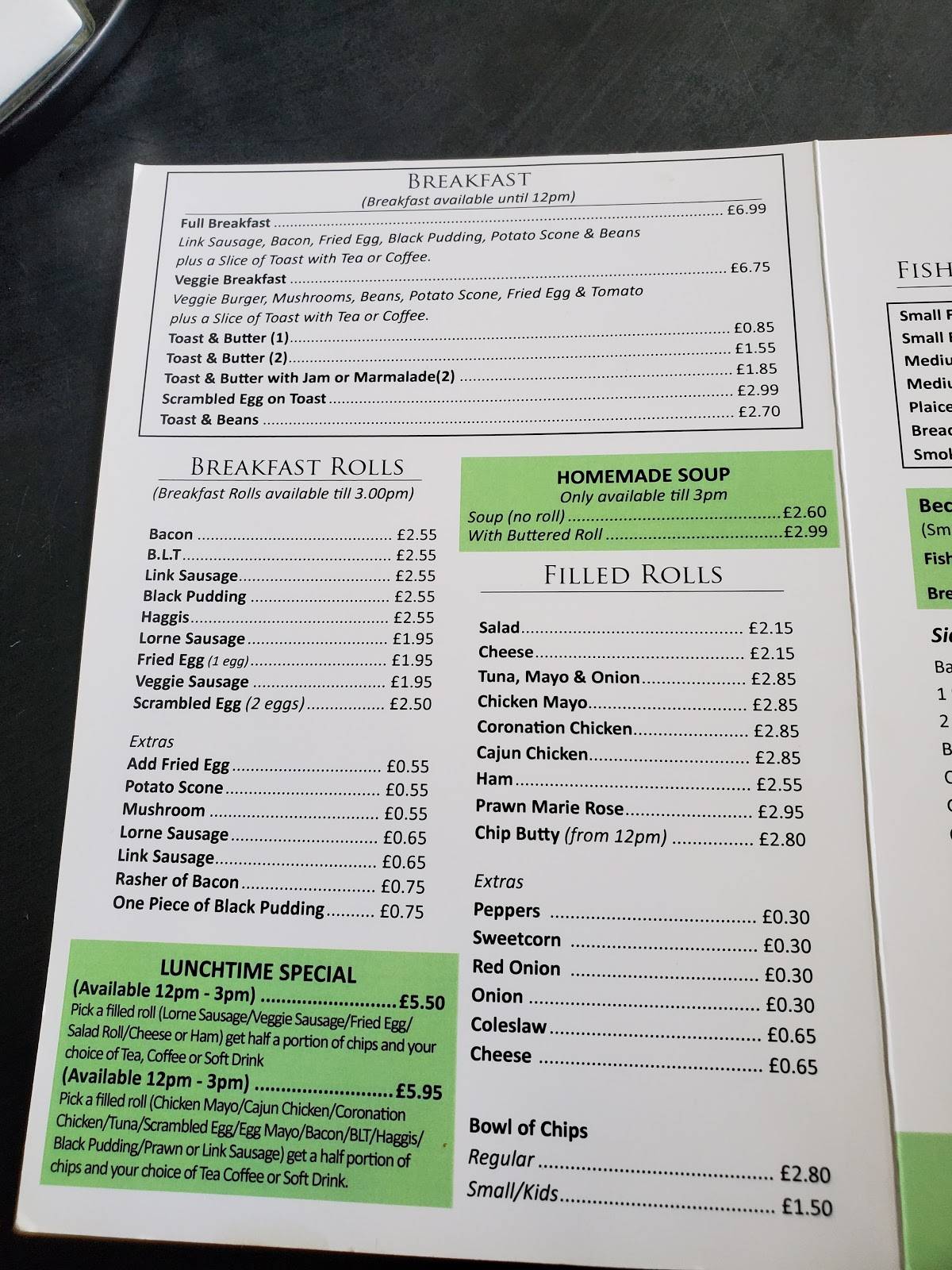Menu at The Allanwater Café restaurant, Stirling