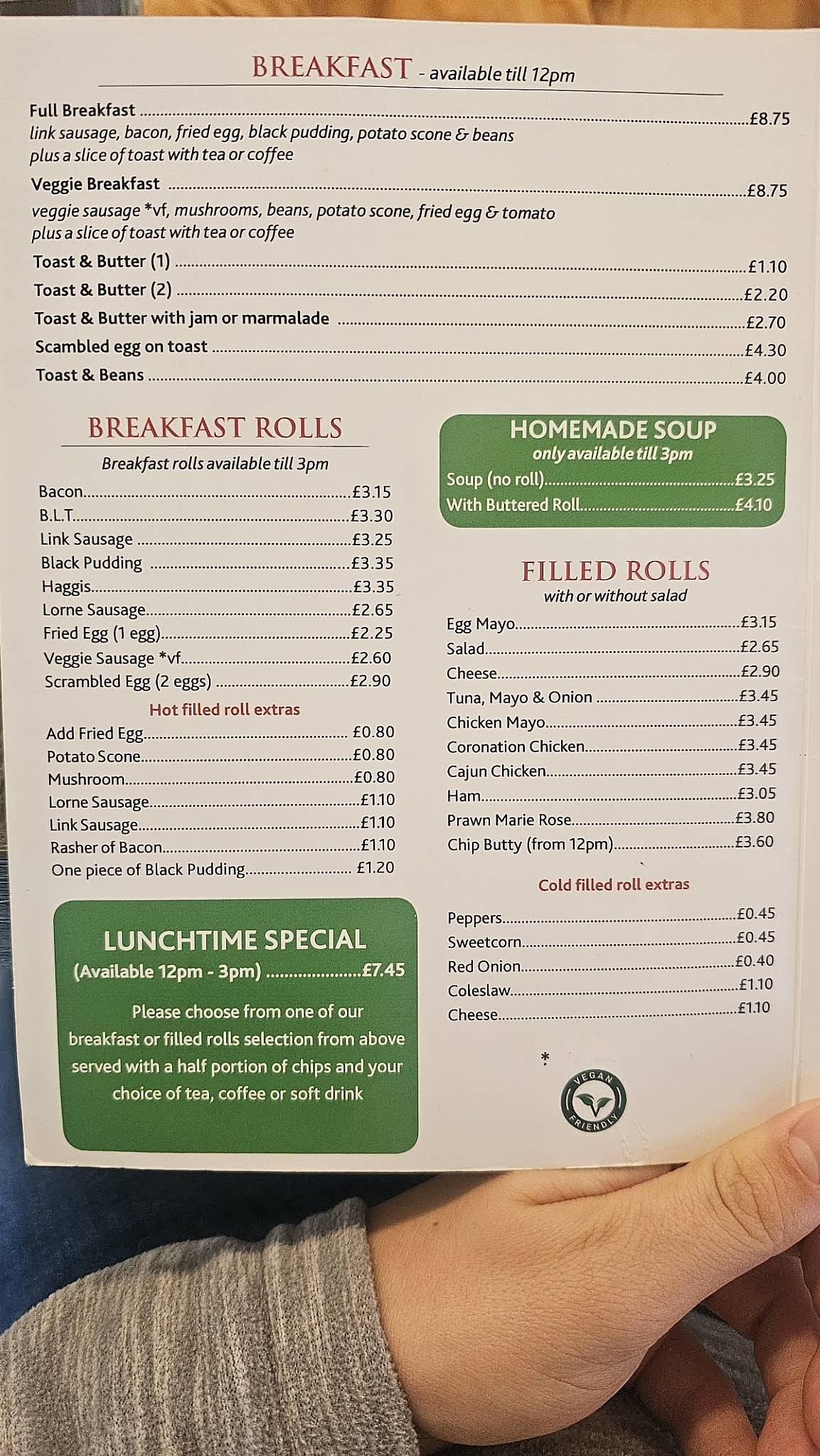 Menu at The Allanwater Café cafe, Stirling
