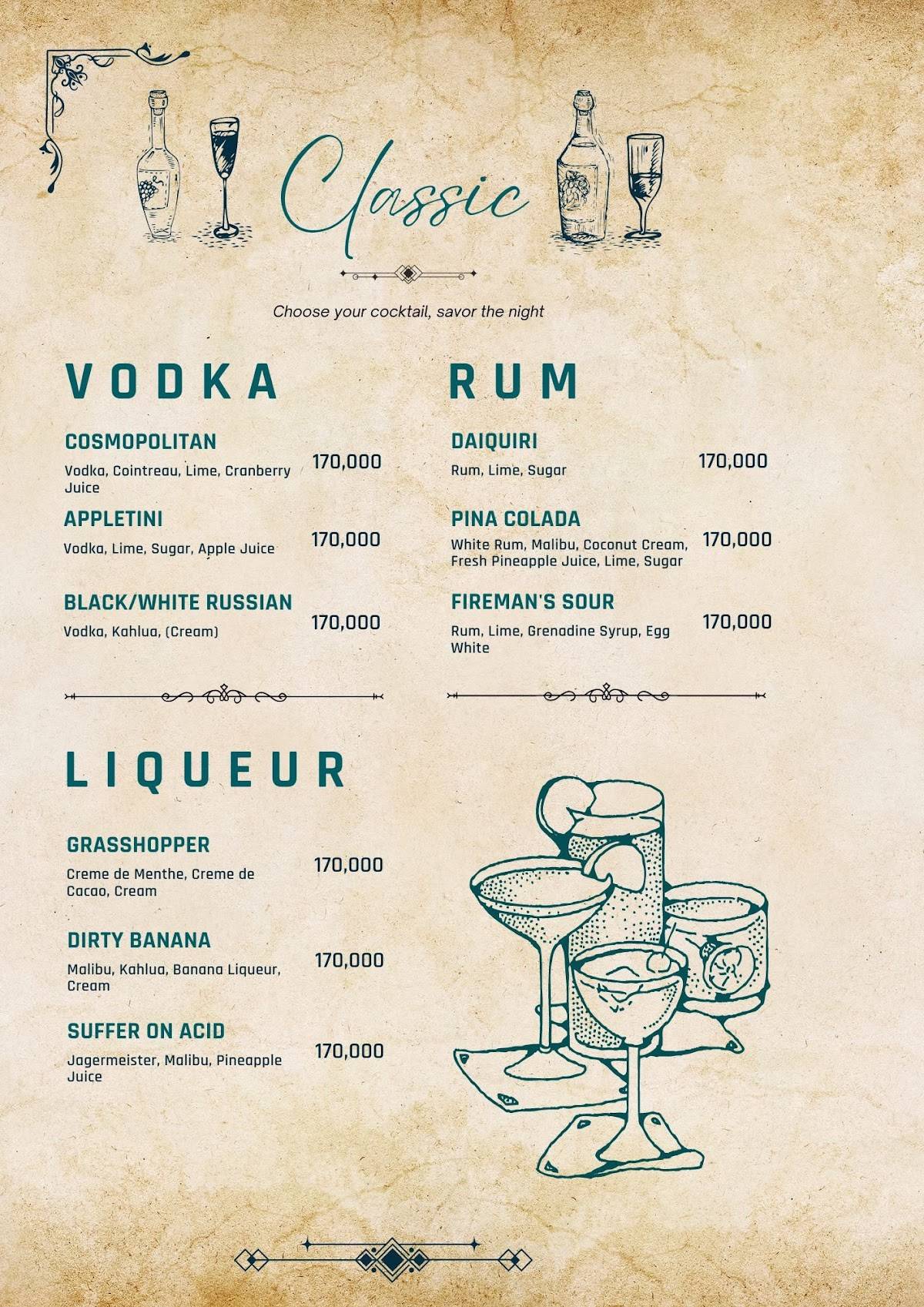 Carta de The Atrium Cocktail Bar, Hanoi