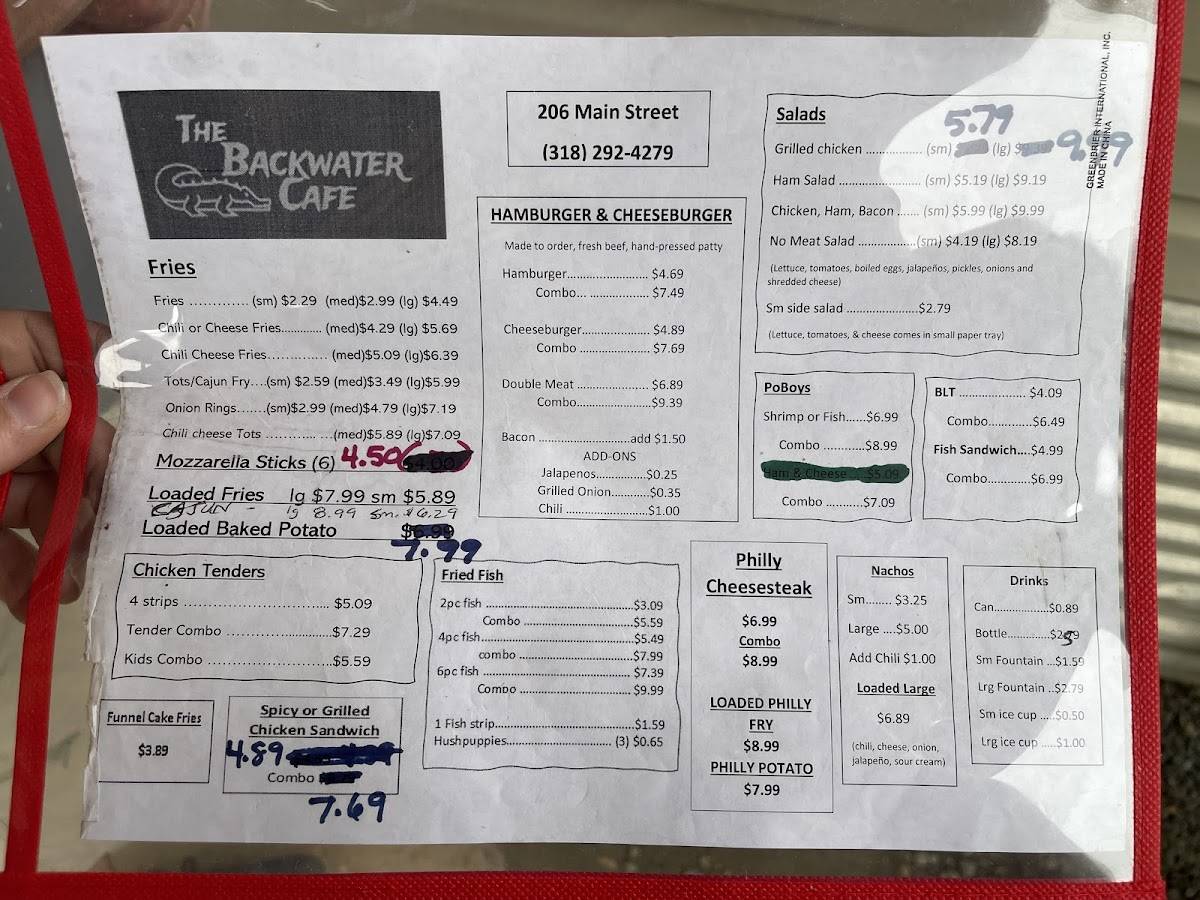 Menu at The Backwater Cafe, Marion