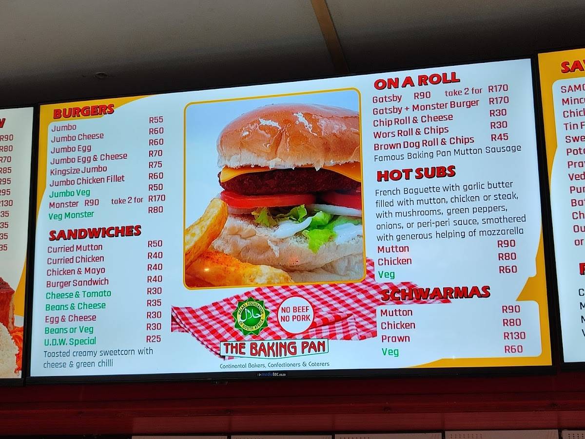 Menu at The Baking Pan restaurant, Durban