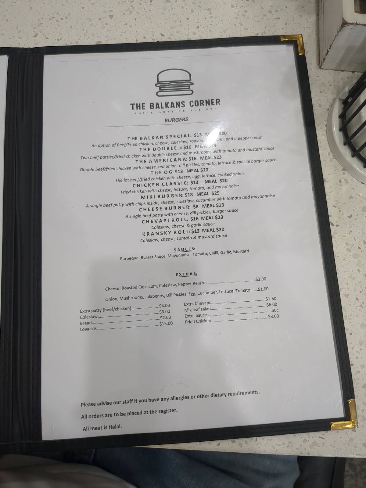 Menu at The Balkans Corner restaurant, Dandenong