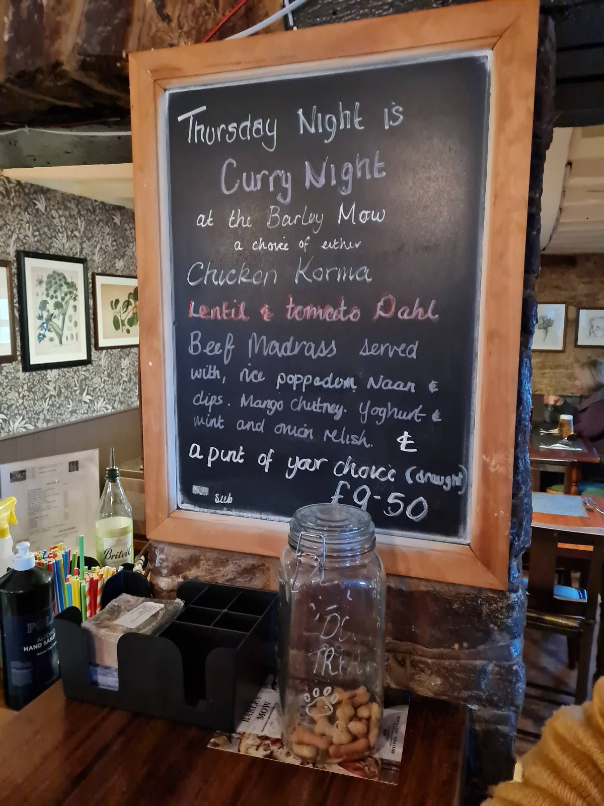 Menu at The Barley Mow, Upper Heyford