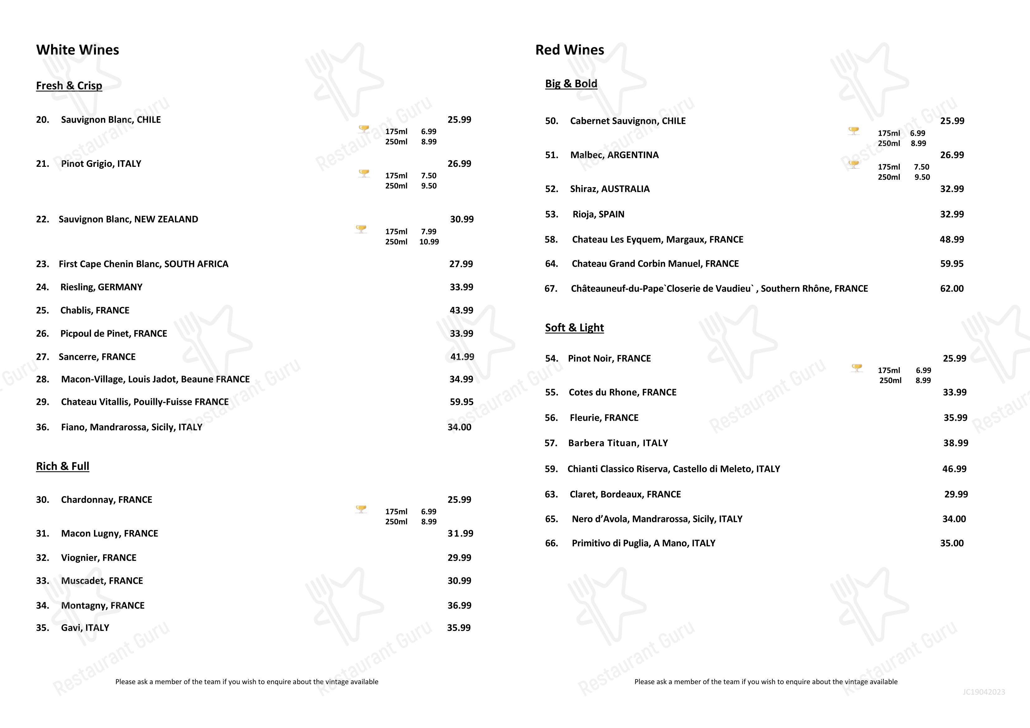 Menu at The Barn Brasserie, Great Tey, Coggeshall