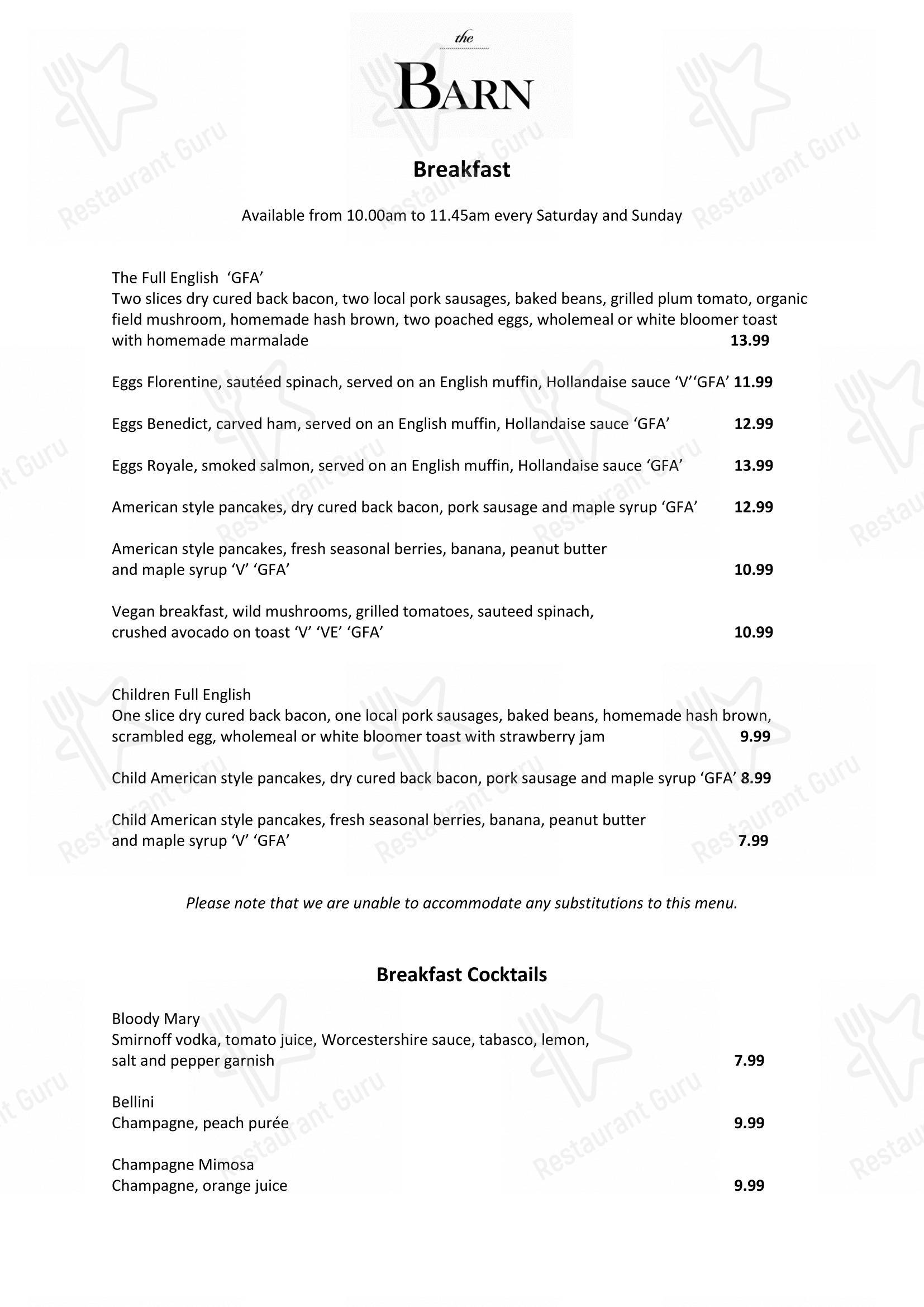 Menu at The Barn Brasserie, Great Tey, Coggeshall