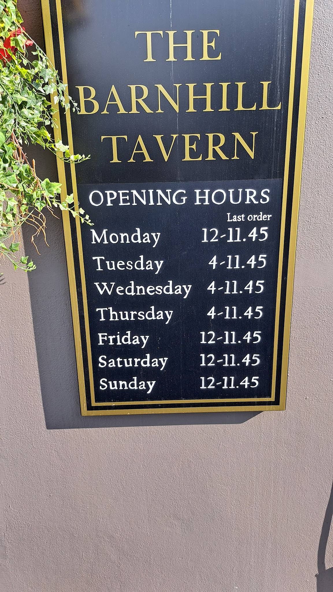 Menu at The Barnhill Tavern, Glasgow