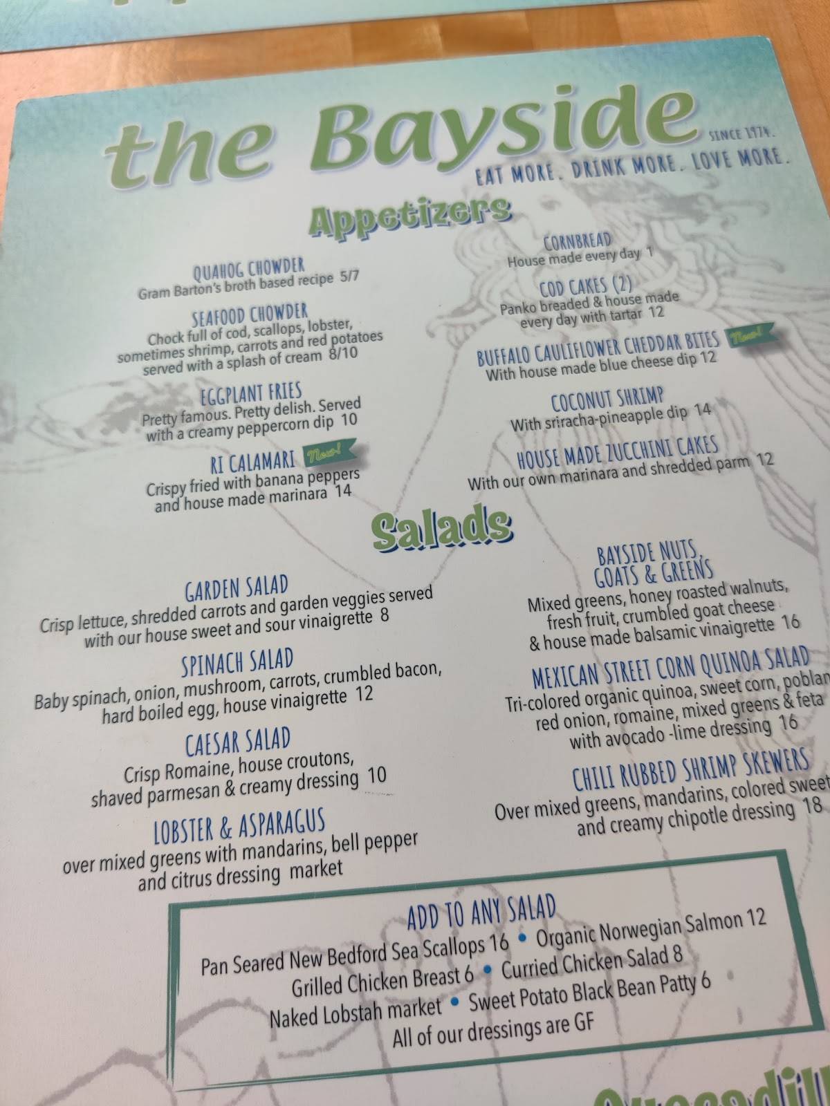Menu at The Bayside Restaurant, Westport