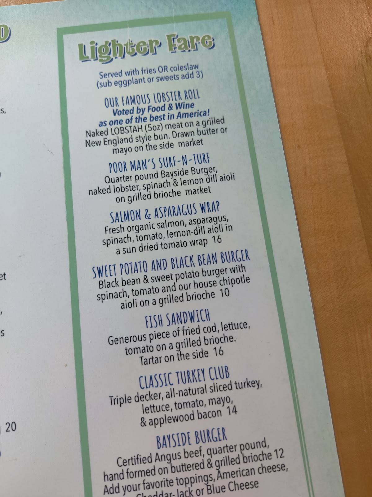 Menu at The Bayside Restaurant, Westport