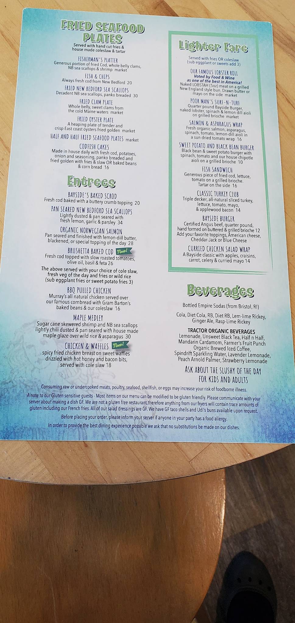 Menu at The Bayside Restaurant, Westport
