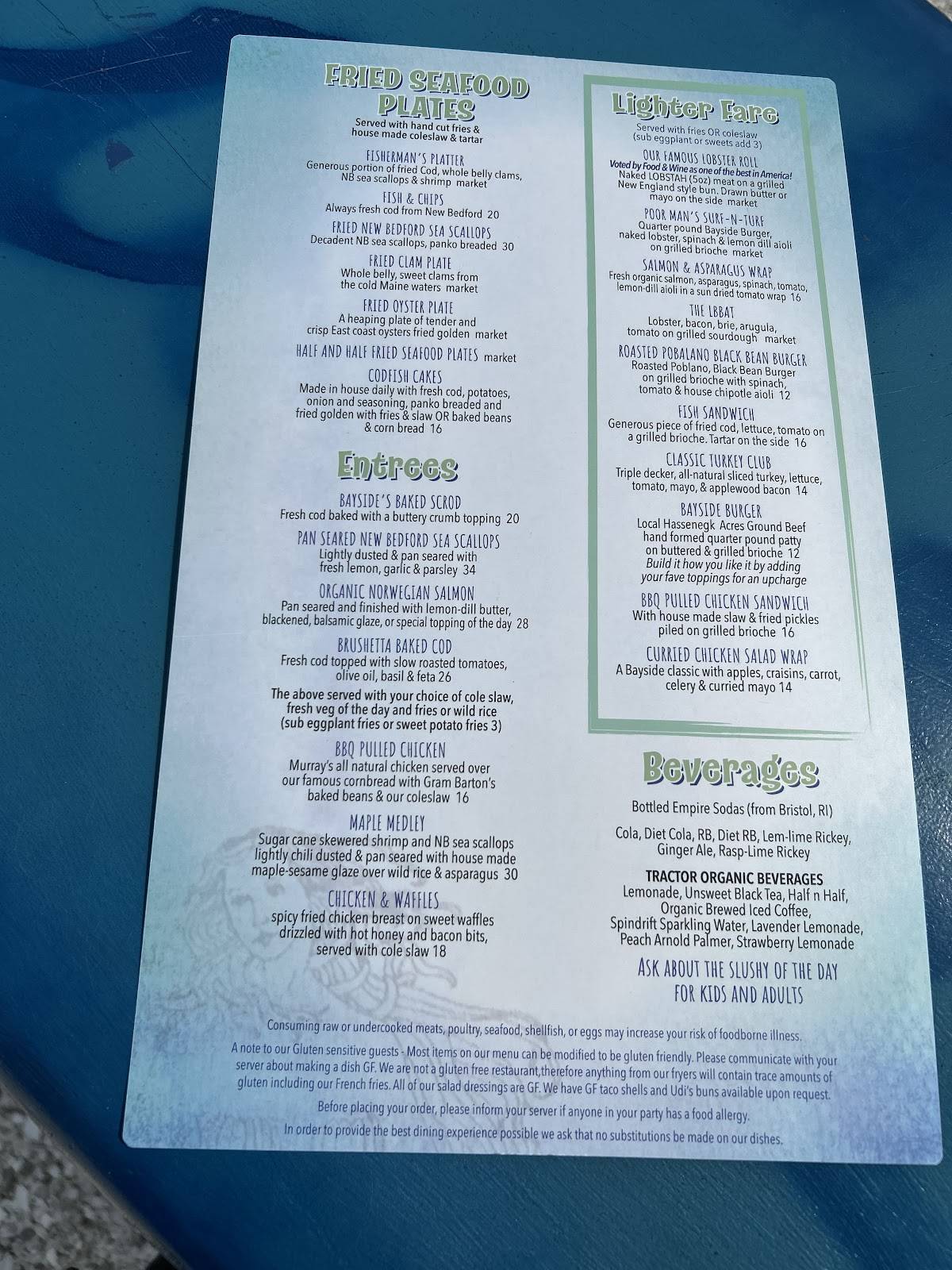 Menu at The Bayside Restaurant, Westport