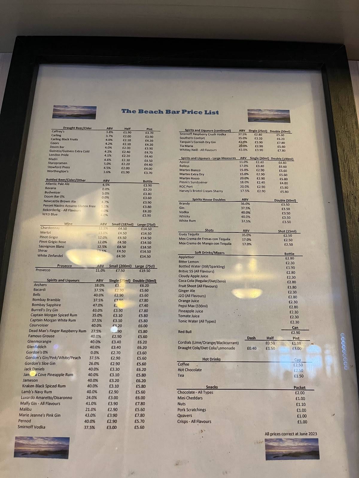 Menu at The Beach Bar Sutton on Sea, Sutton on Sea, Trusthorpe Rd