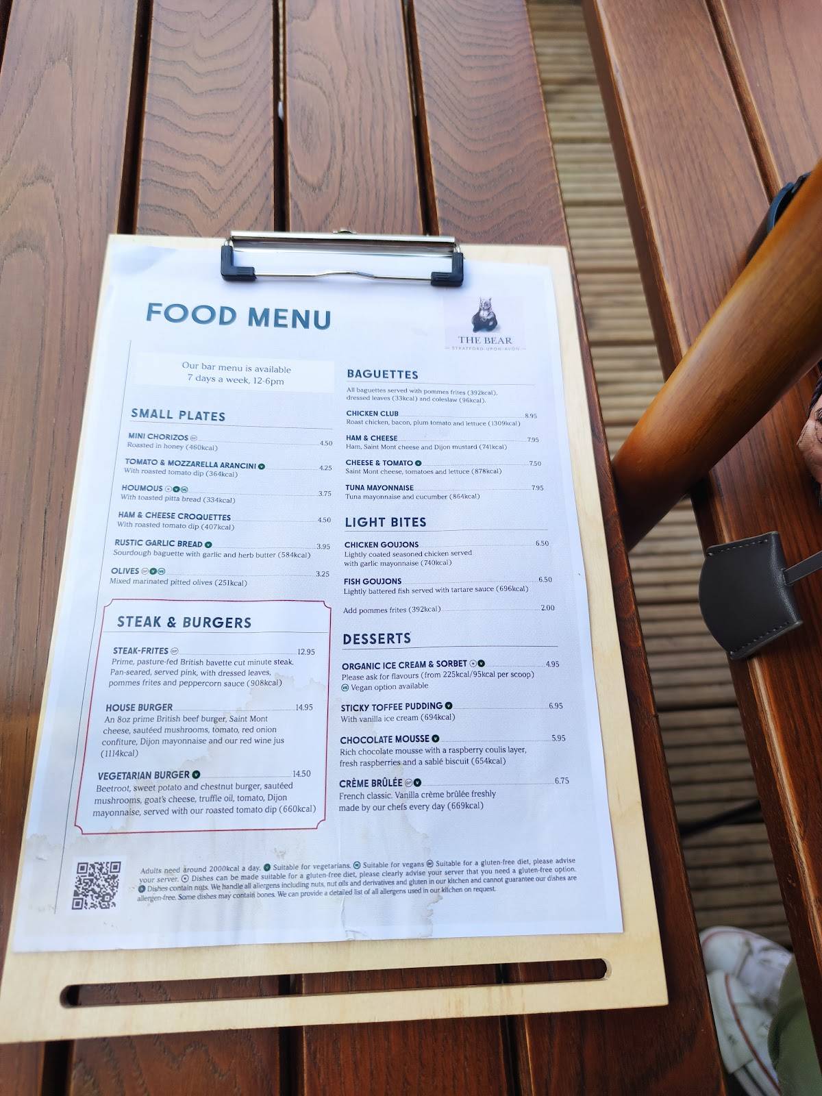 Menu at The Bear pub & bar, Stratford-upon-Avon