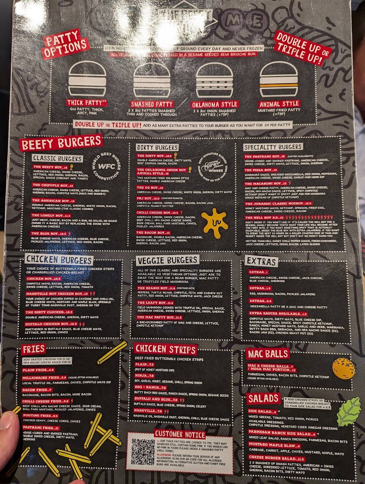 Menu at The Beefy Boys restaurant, Cheltenham