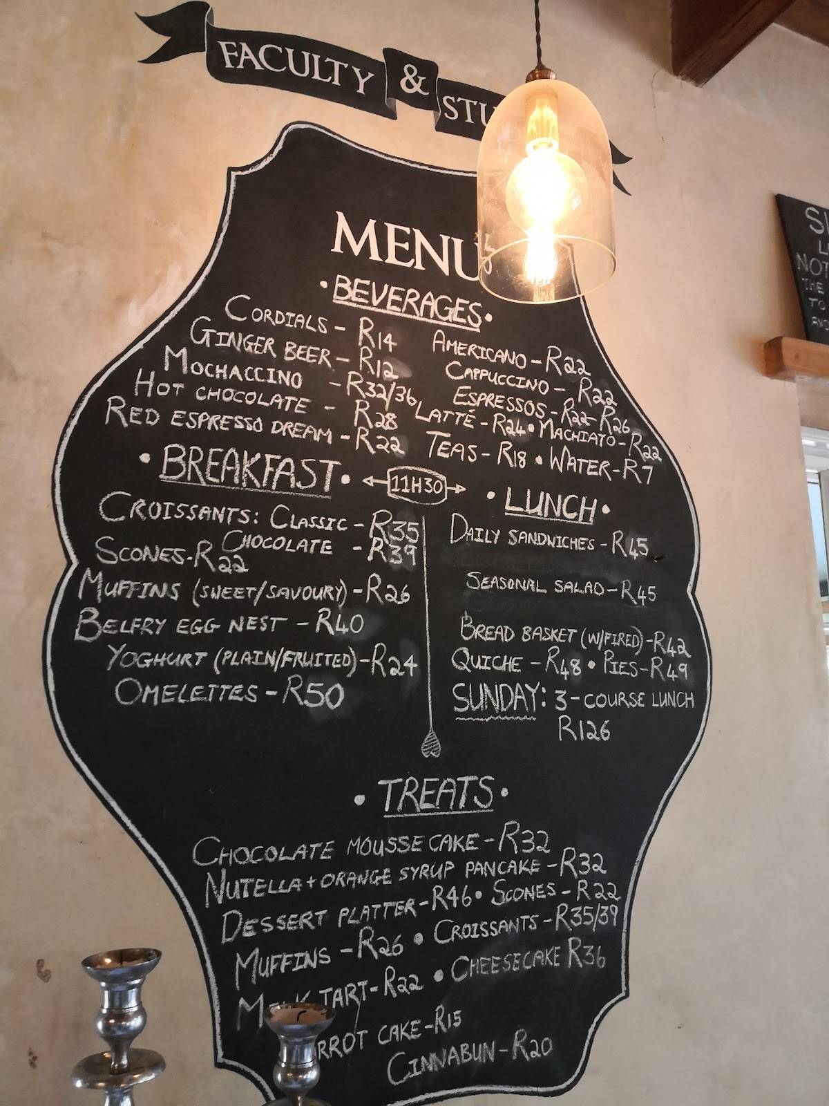 Menu at The Belfry Kitchen (campus cafeteria), Joubertina