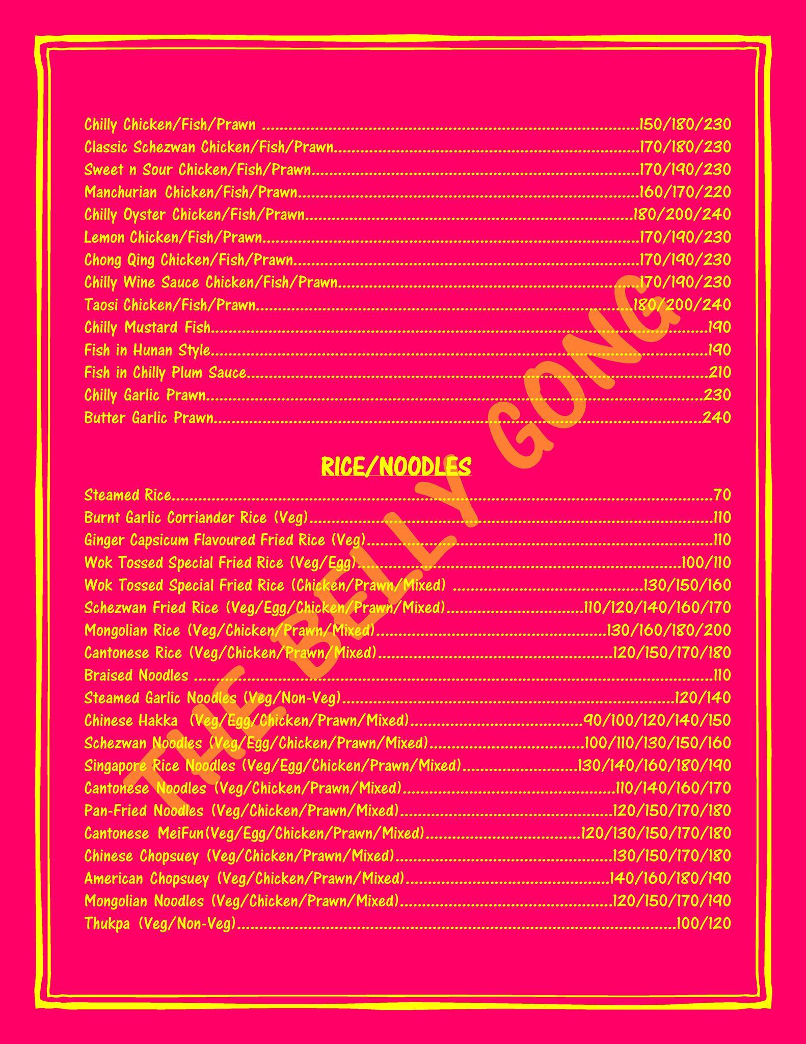 Menu at The Belly Gong, Kolkata, 127/1