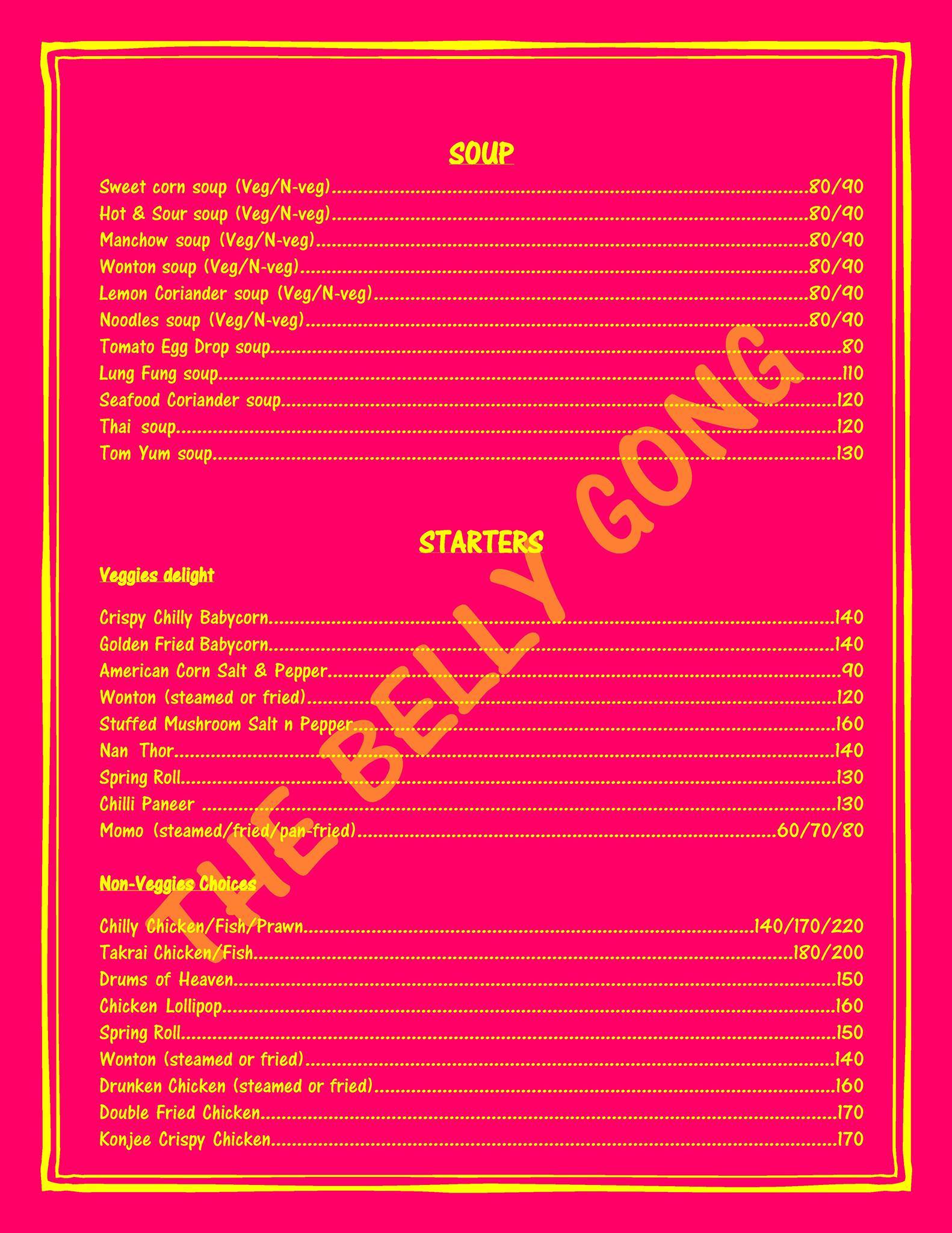 Menu at The Belly Gong, Kolkata, 127/1
