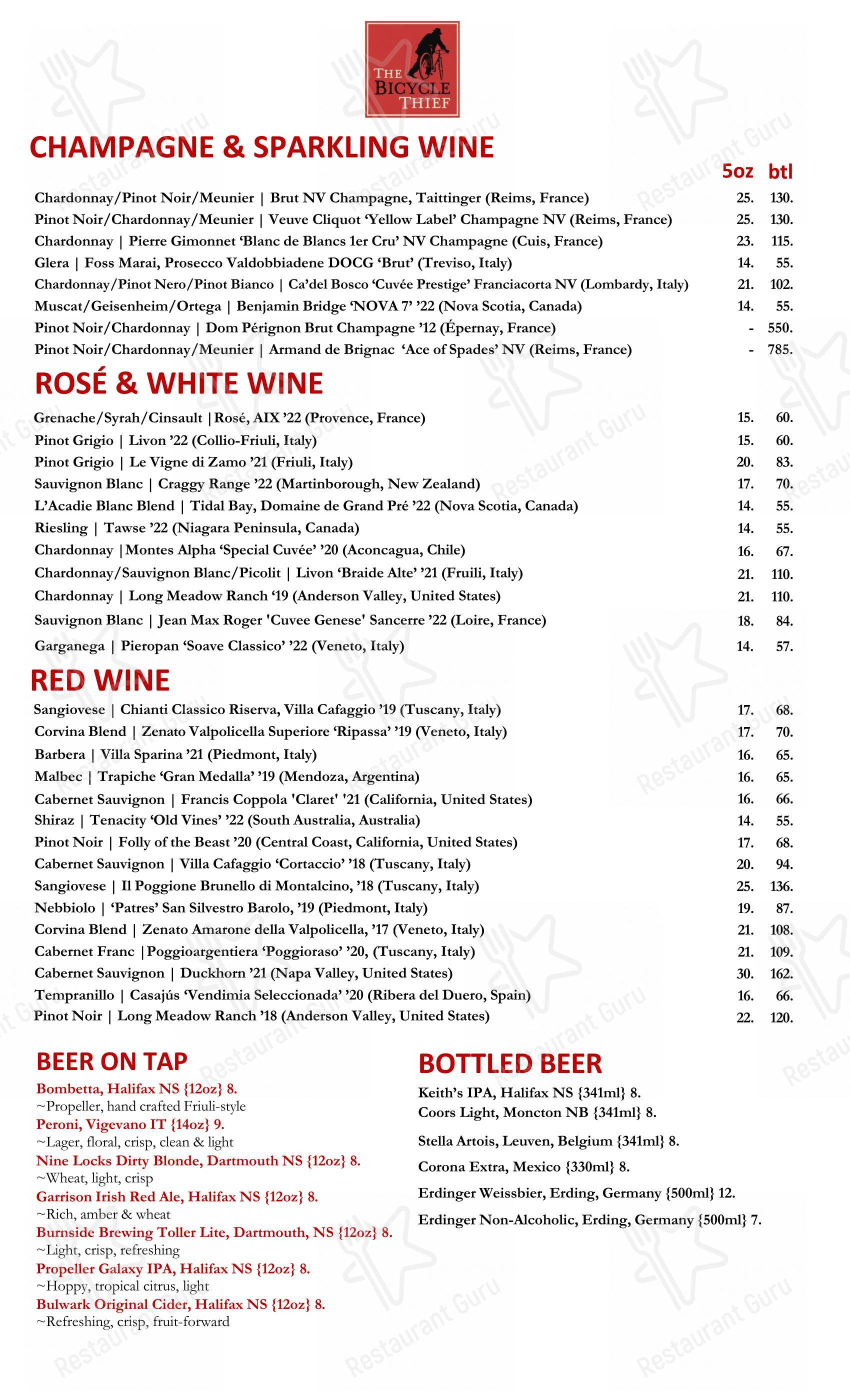 Menu at The Bicycle Thief pub & bar, Halifax