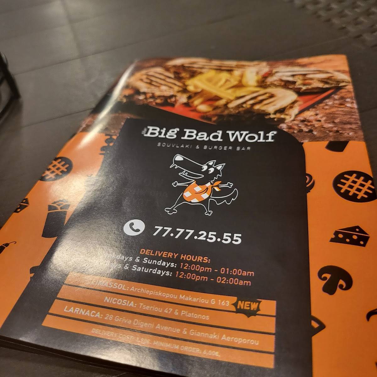 Menu at The Big Bad Wolf, Limassol