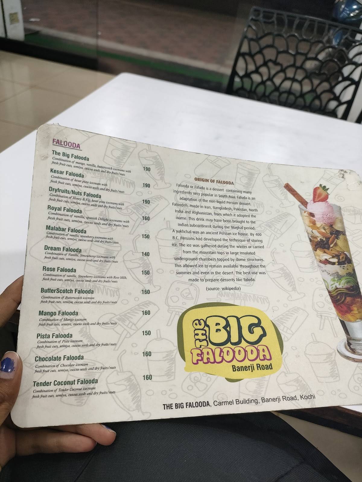 Menu at The Big Falooda, Ernakulam, Carmel Building