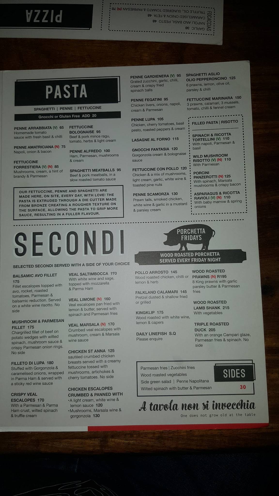 Menu at The Black Rabbit restaurant, Outer West Durban