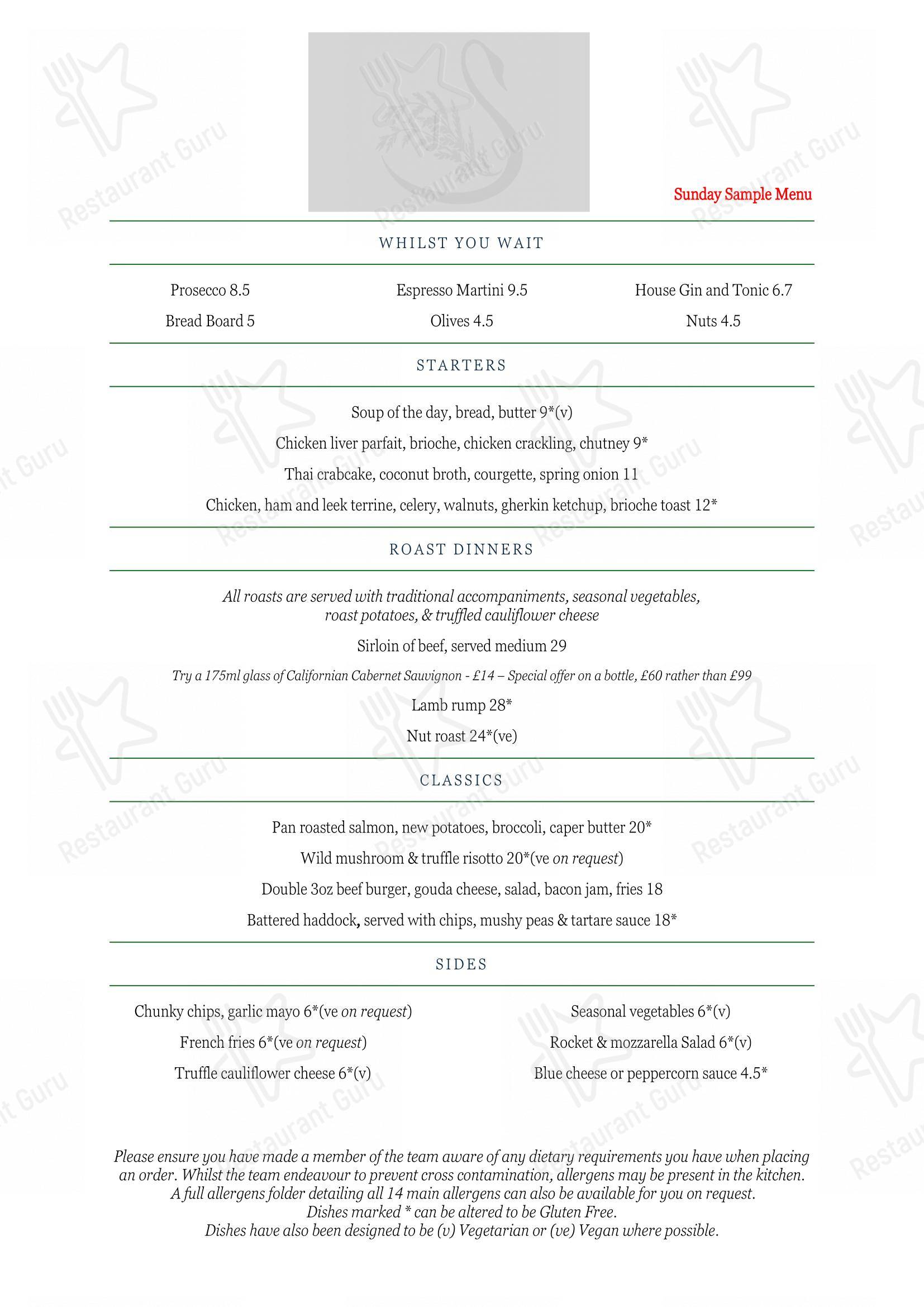 Menu at The Black Swan pub & bar, Ravenstonedale